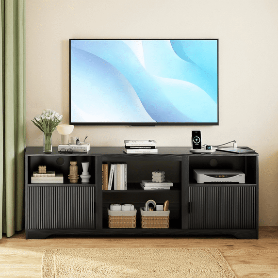 Fluted TV Stand for TVs up to 70", Mid Century Modern Television Stands ...