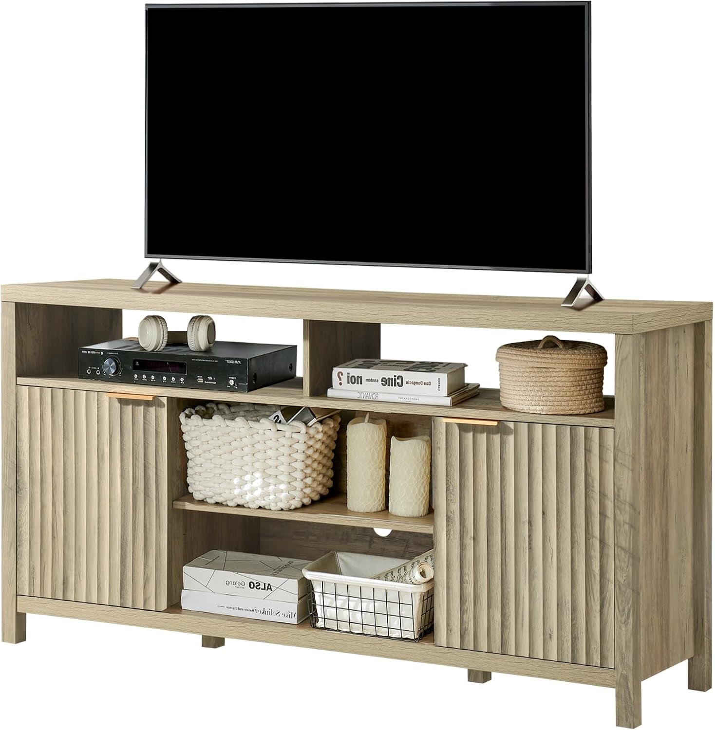 Fluted TV Stands for Living Room, Heavy Duty Entertainment Center with ...