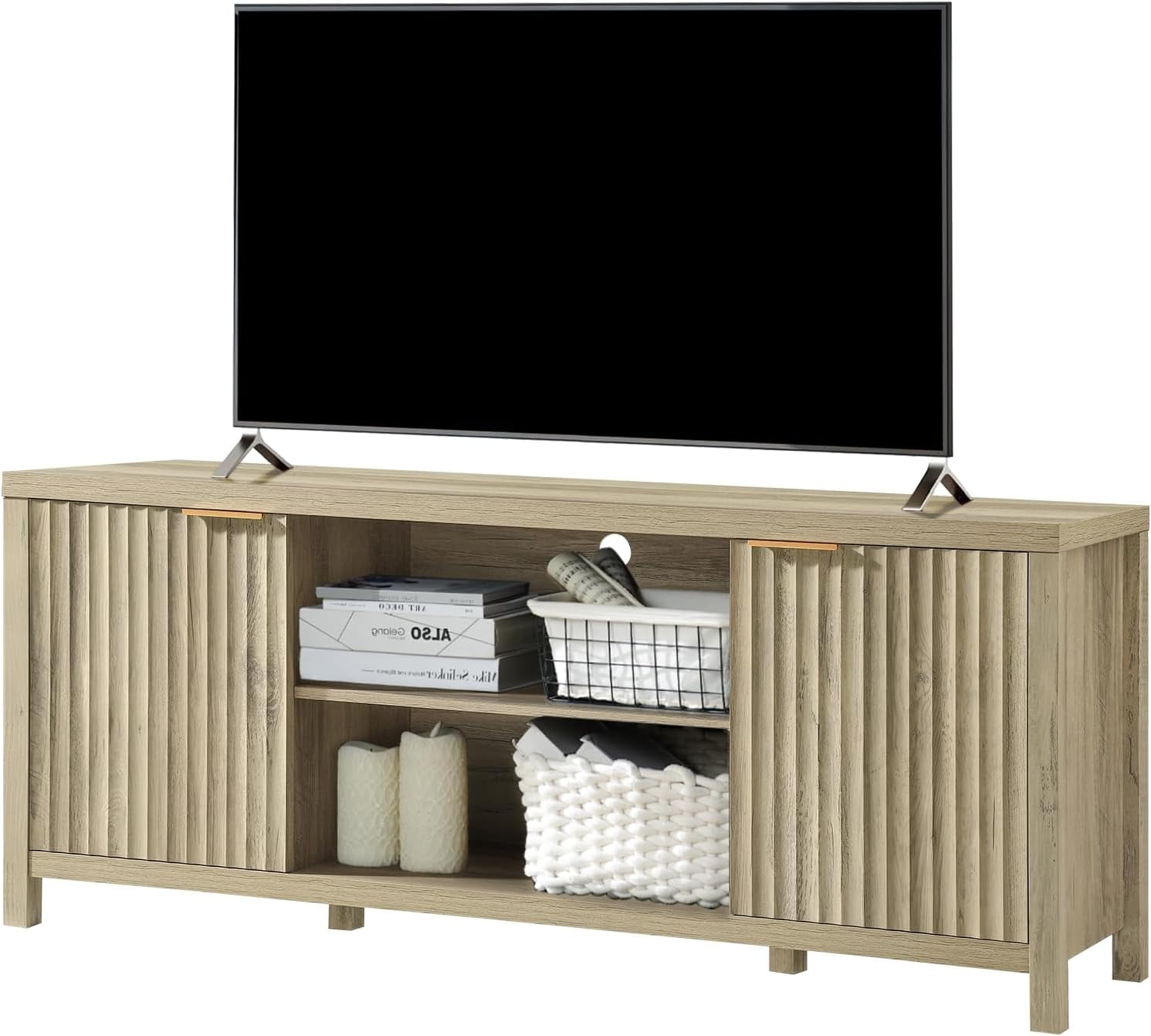 Fluted TV Stands for Living Room, Heavy Duty Entertainment Center with ...