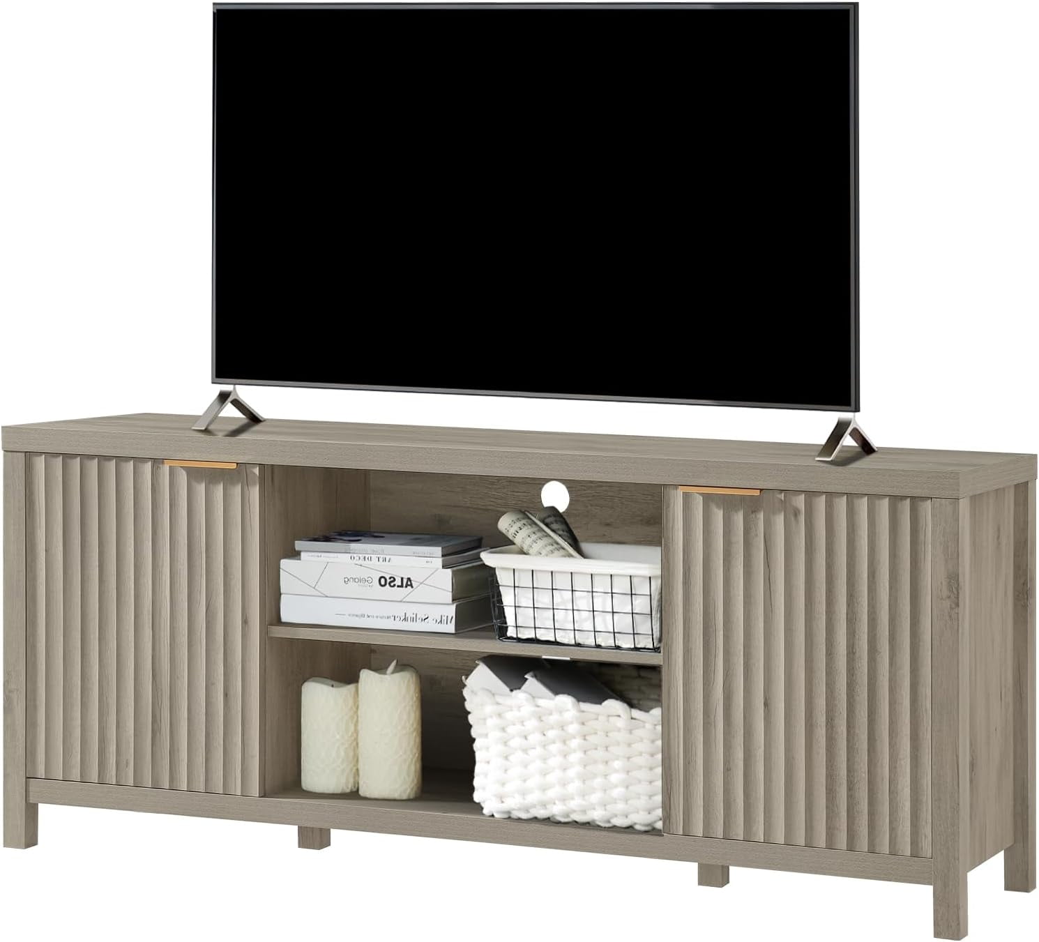 Fluted TV Stands for Living Room Heavy Duty Entertainment Center with ...
