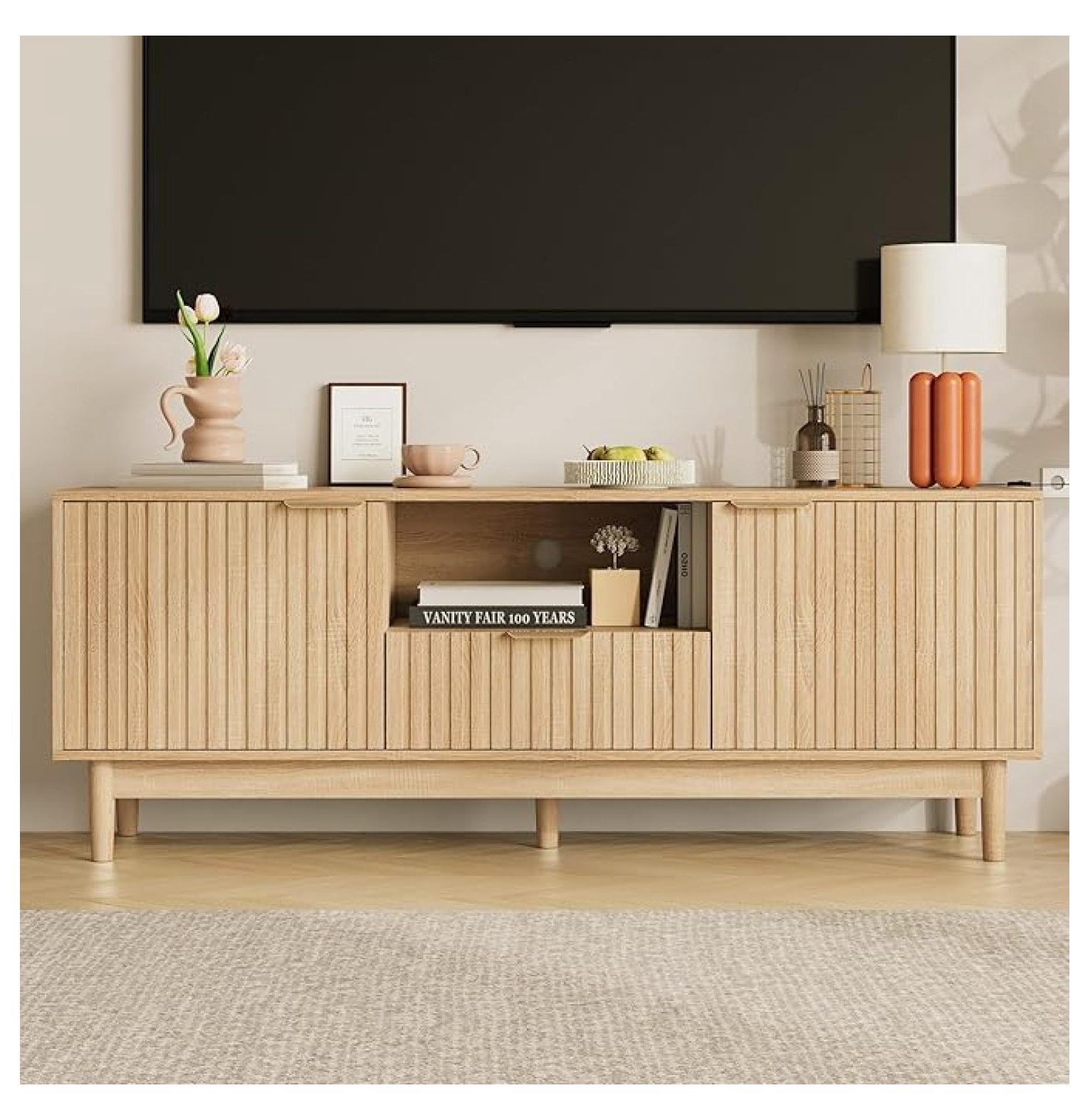 Fluted TV Stands for Living Room with Mount,Modern Entertainment Center ...