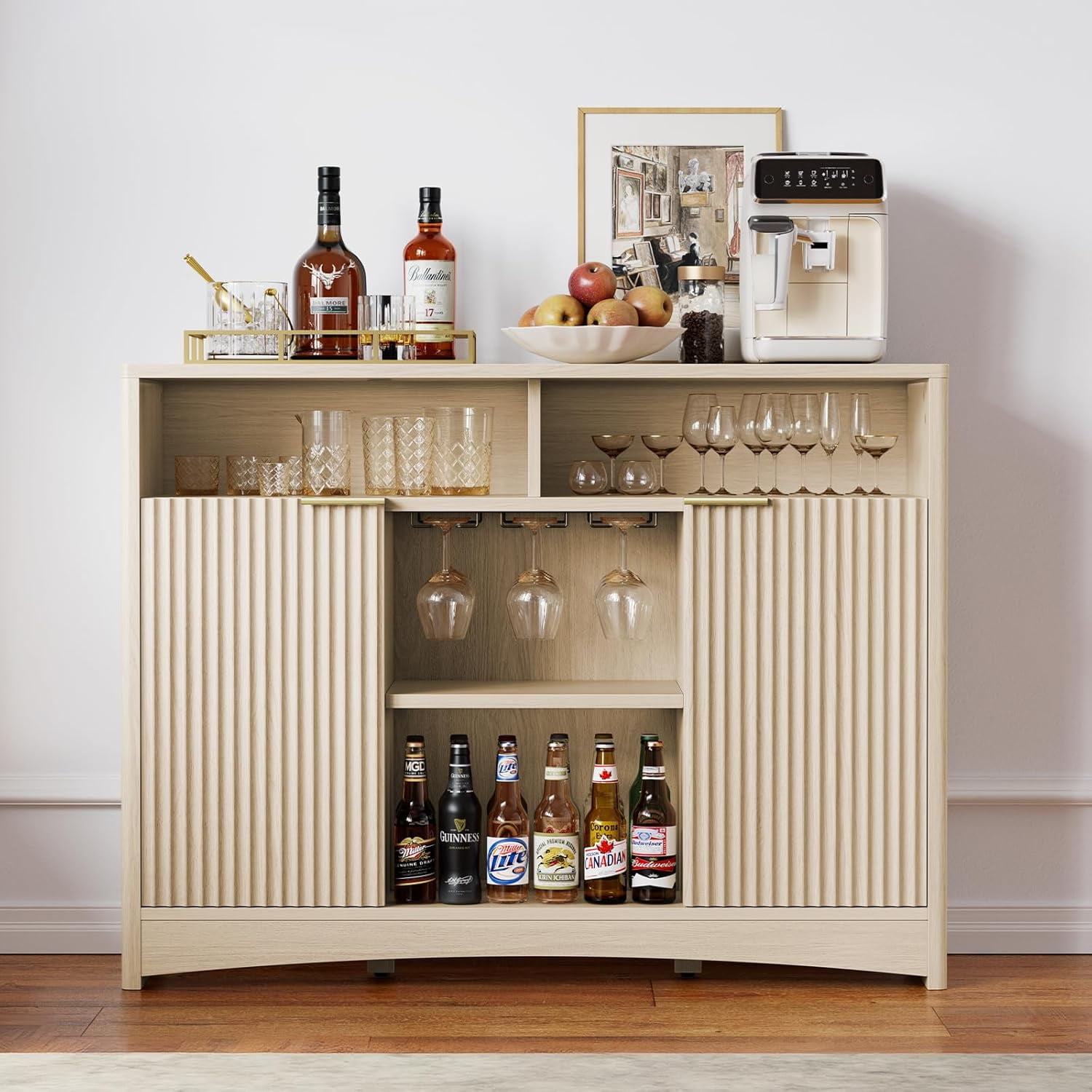 Fluted Wine Bar Cabinets, 47.2" Modern Coffee Bar Cabinet, Sideboard ...