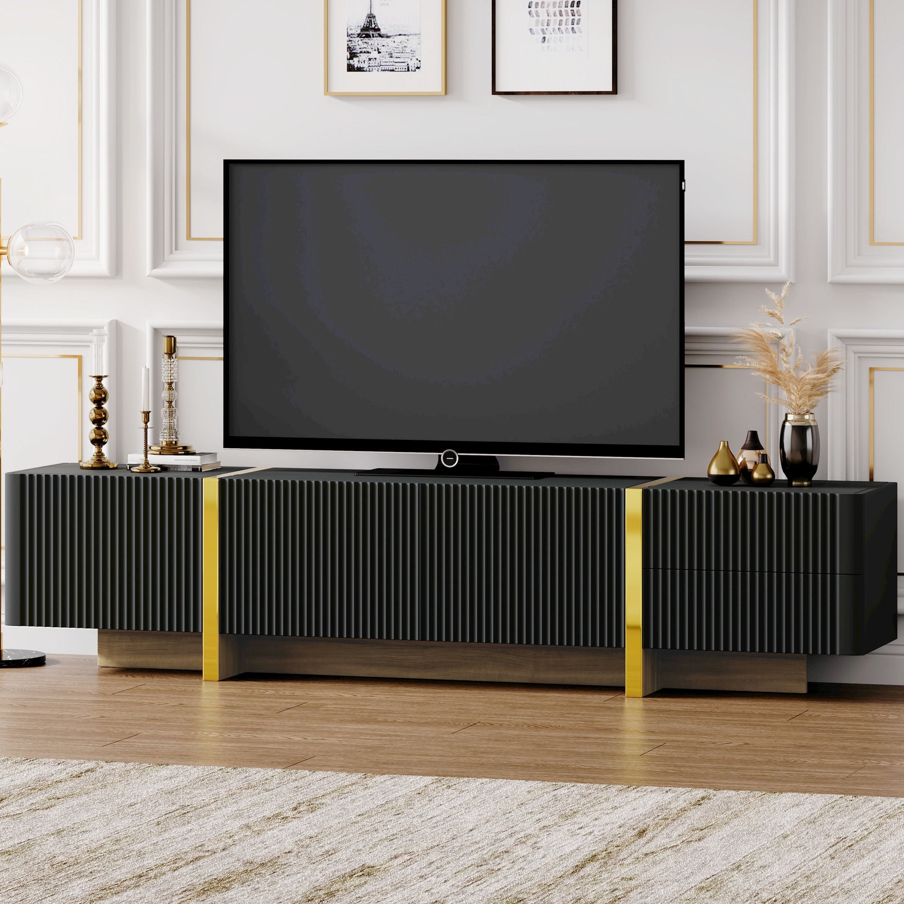 Fluted media console with multiple storage for up to 80'' TVs in ...