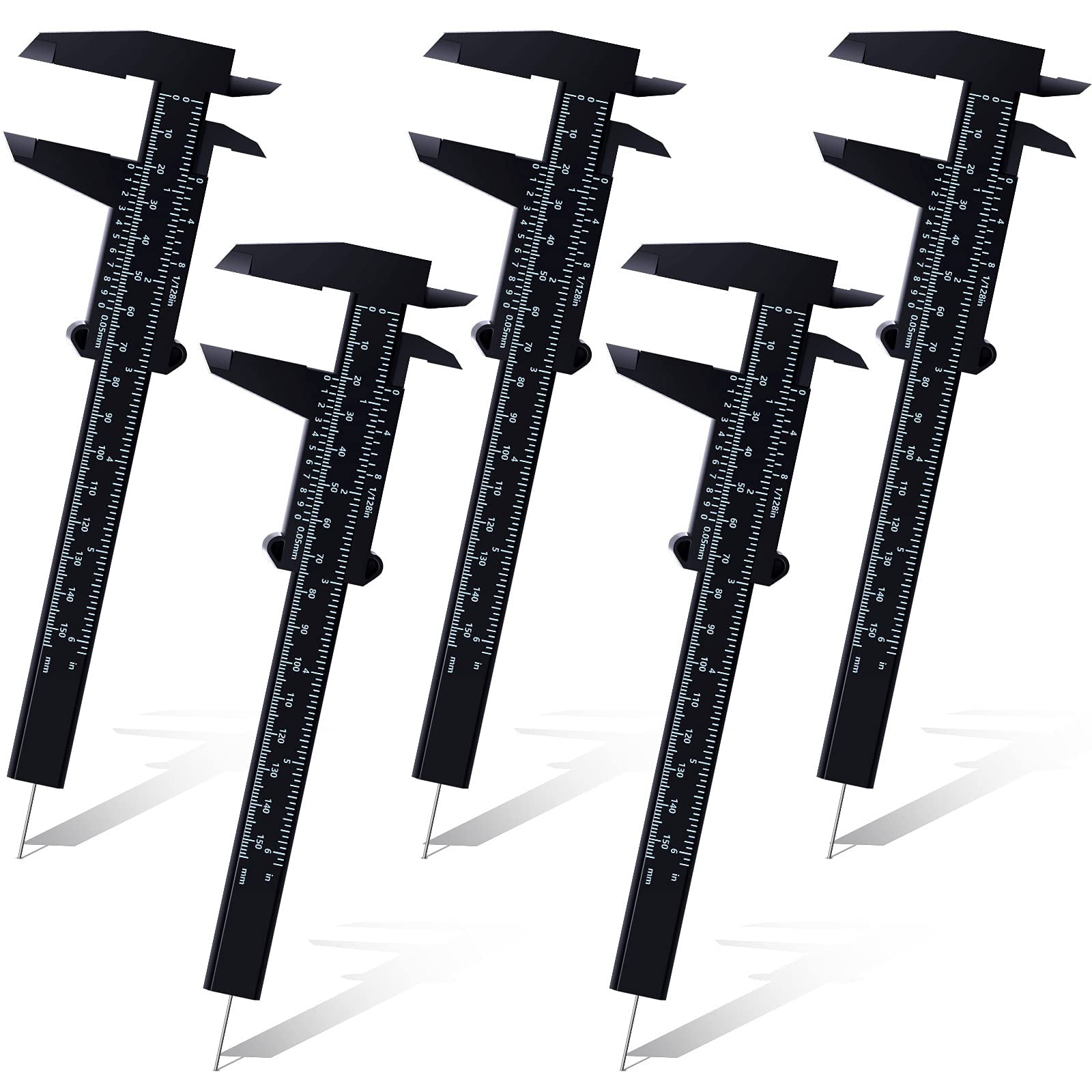 Flutesan 5 Pieces 6 Inch/ 150 mm Mini Plastic Caliper Double Scale ...
