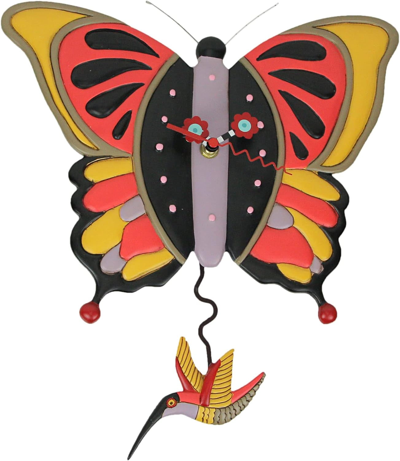 Flutterby with Hummingbird Sculpted Pendulum Wall Clock, 13 Inch ...