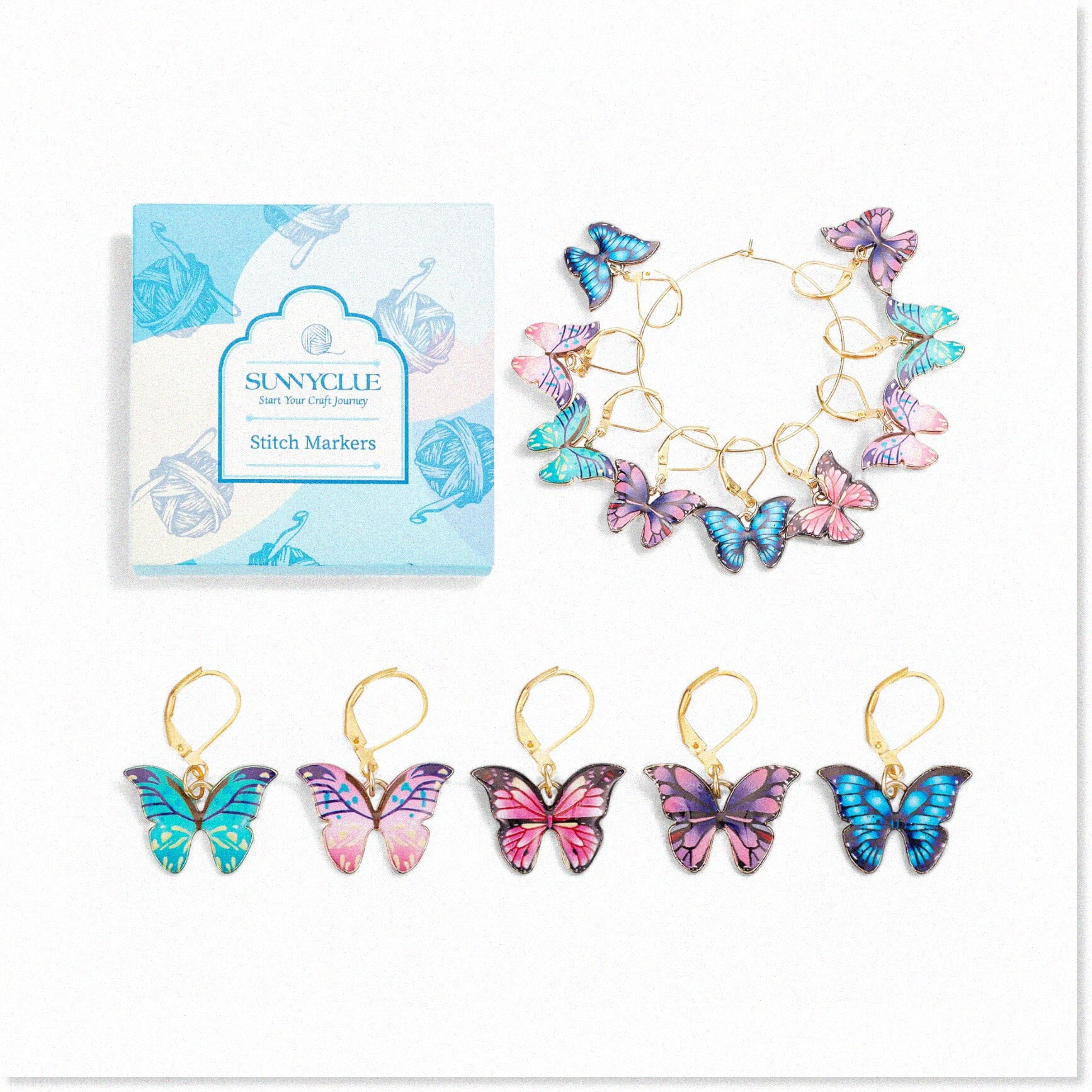 Fluttering Charm Stitch Markers - 20Pcs Enamel Butterfly Crochet ...