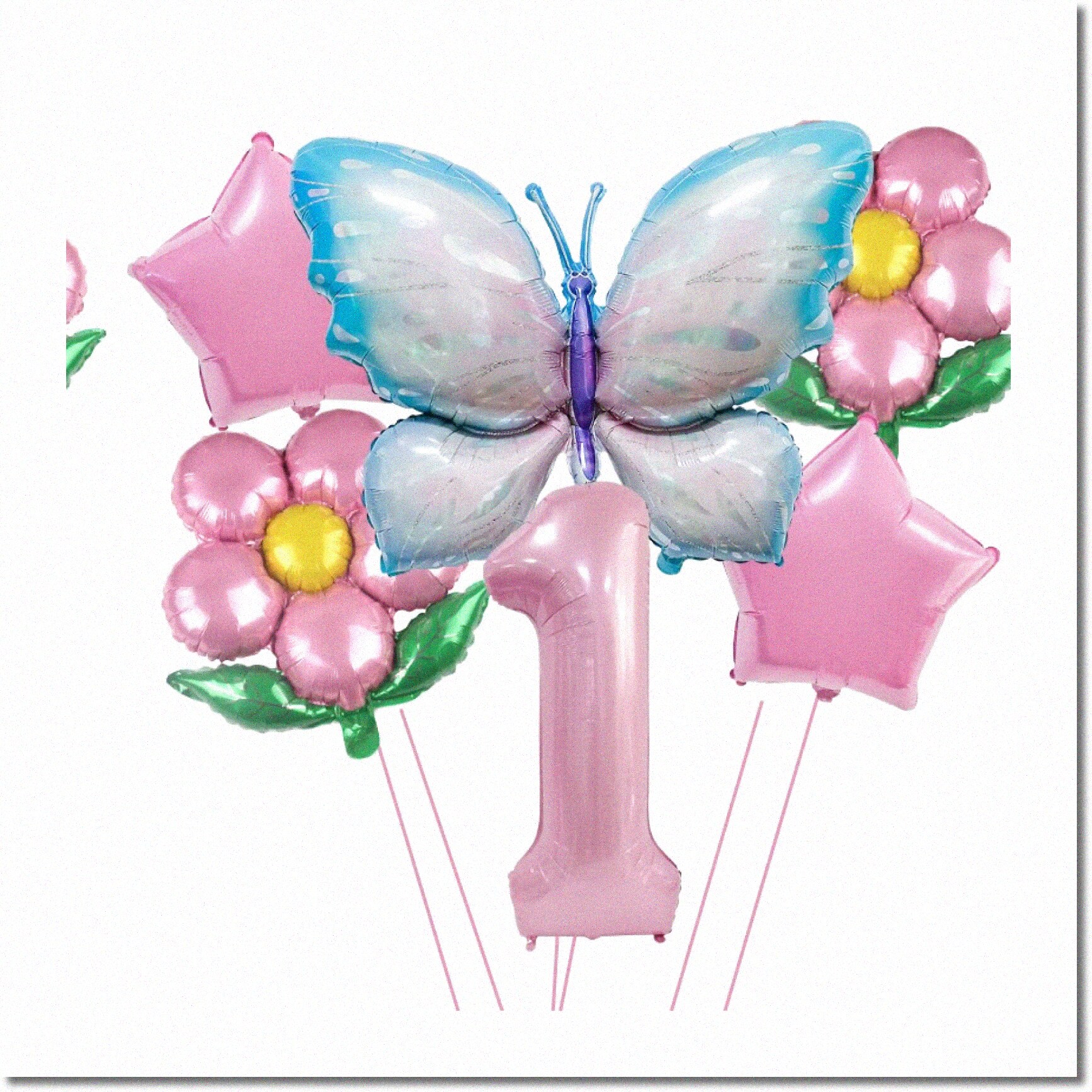 Fluttering Fairyland 1st Birthday Balloon Decorations - Whimsical Pink Blue Butterfly Floral F ...