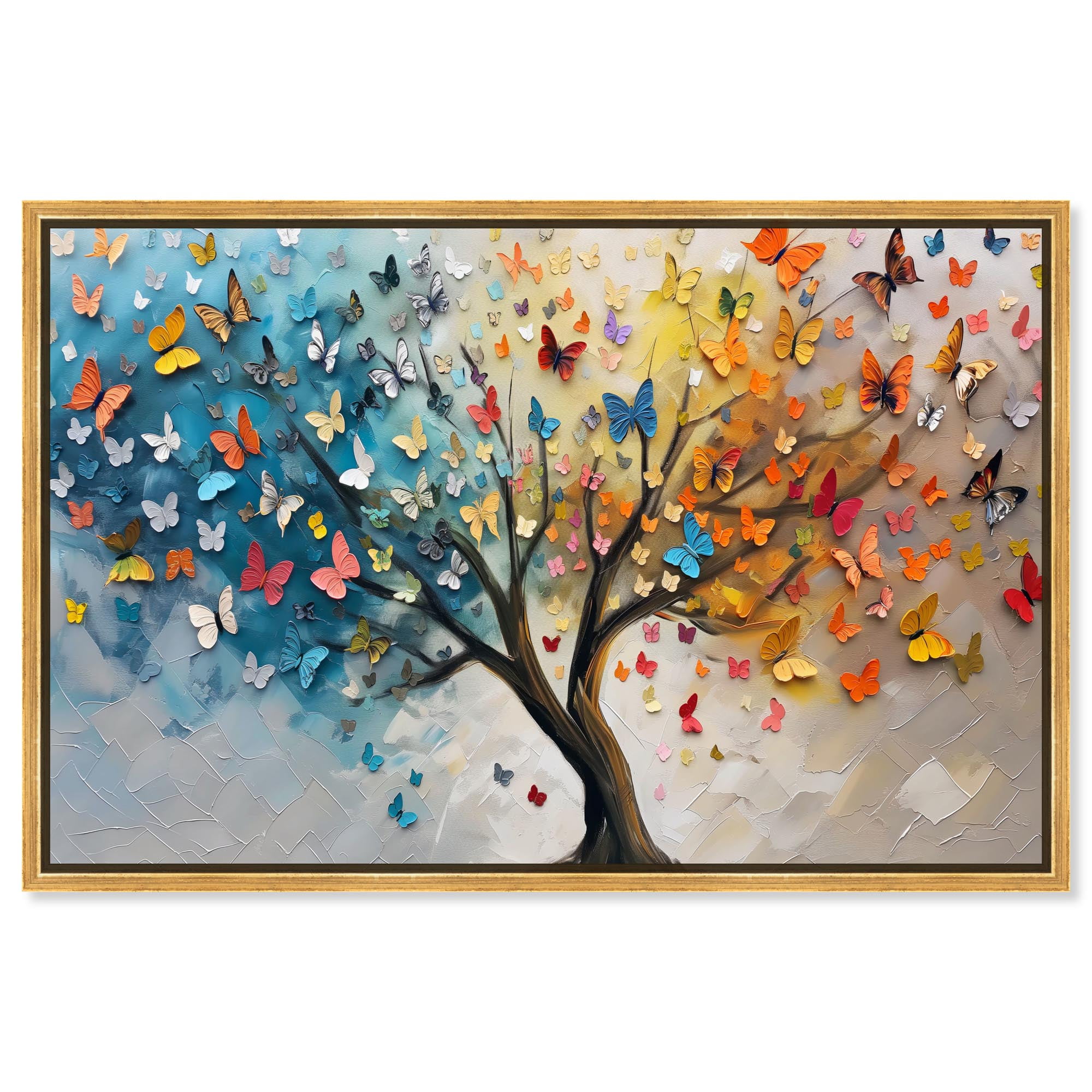 Fluttering on Tree I Canvas Colorful Tree Art by Art Remedy, Gold Frame ...