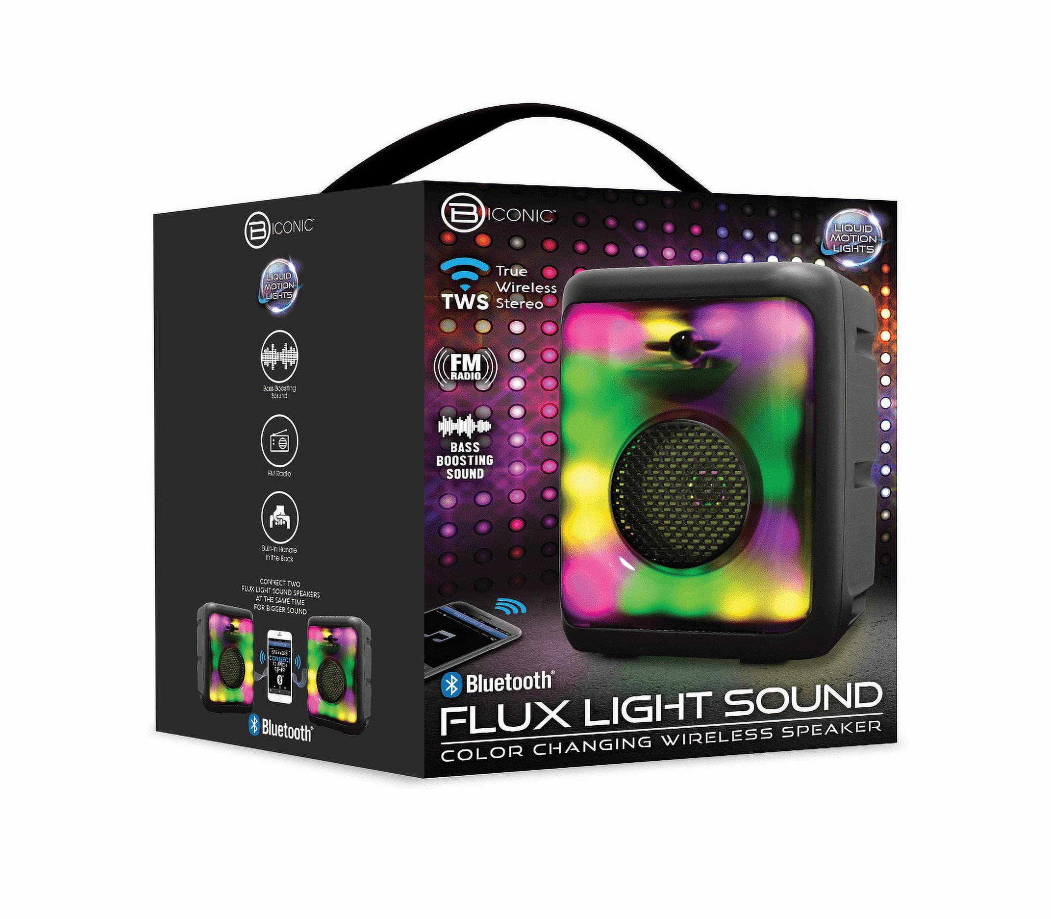 Flux Light Sound Color Changing Wireless Speaker 6" Speaker LED Lights, FM Radio, Liquid Motion ...