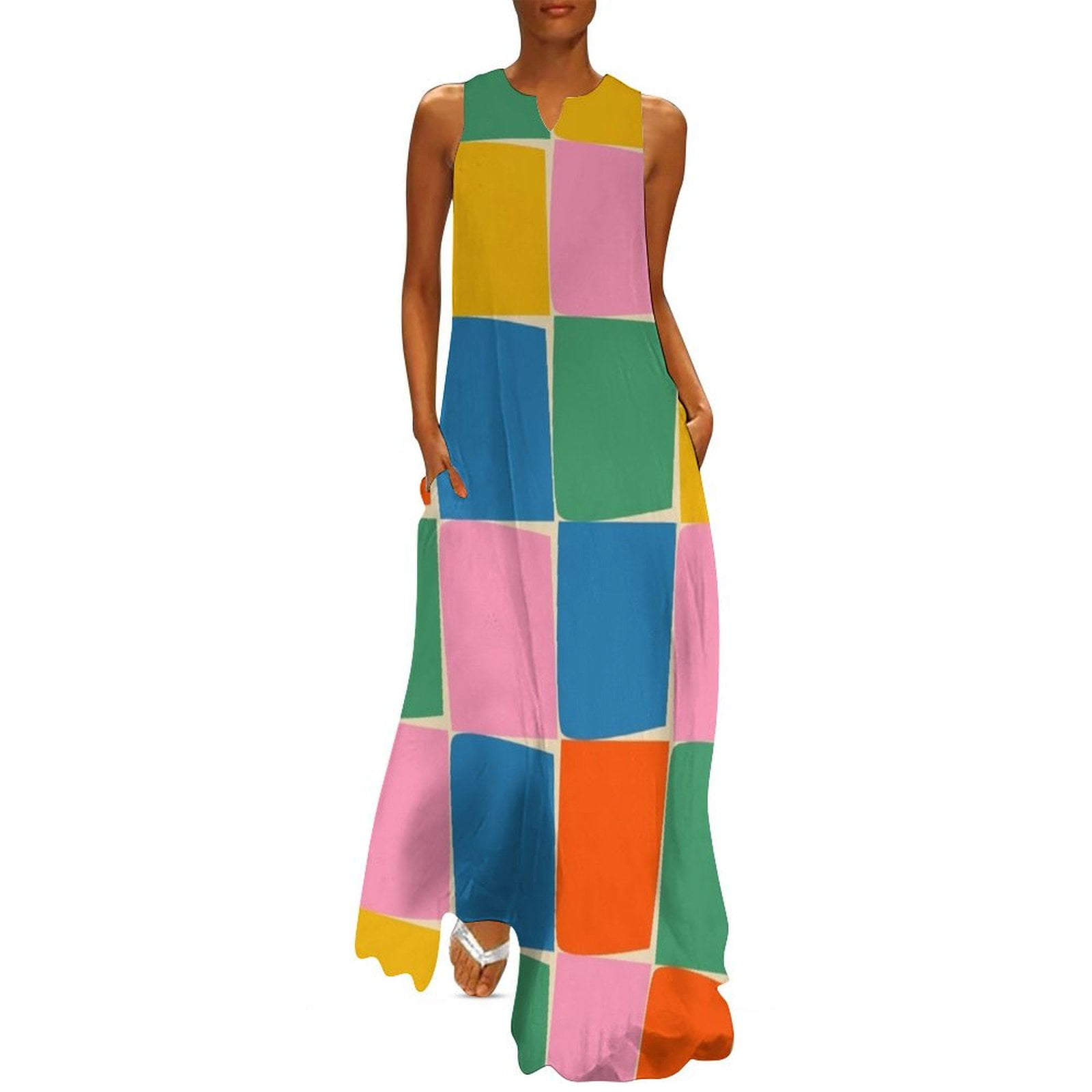 Flux Modern Check Colourful Grid Pattern in Pop Colours Long Dress ...