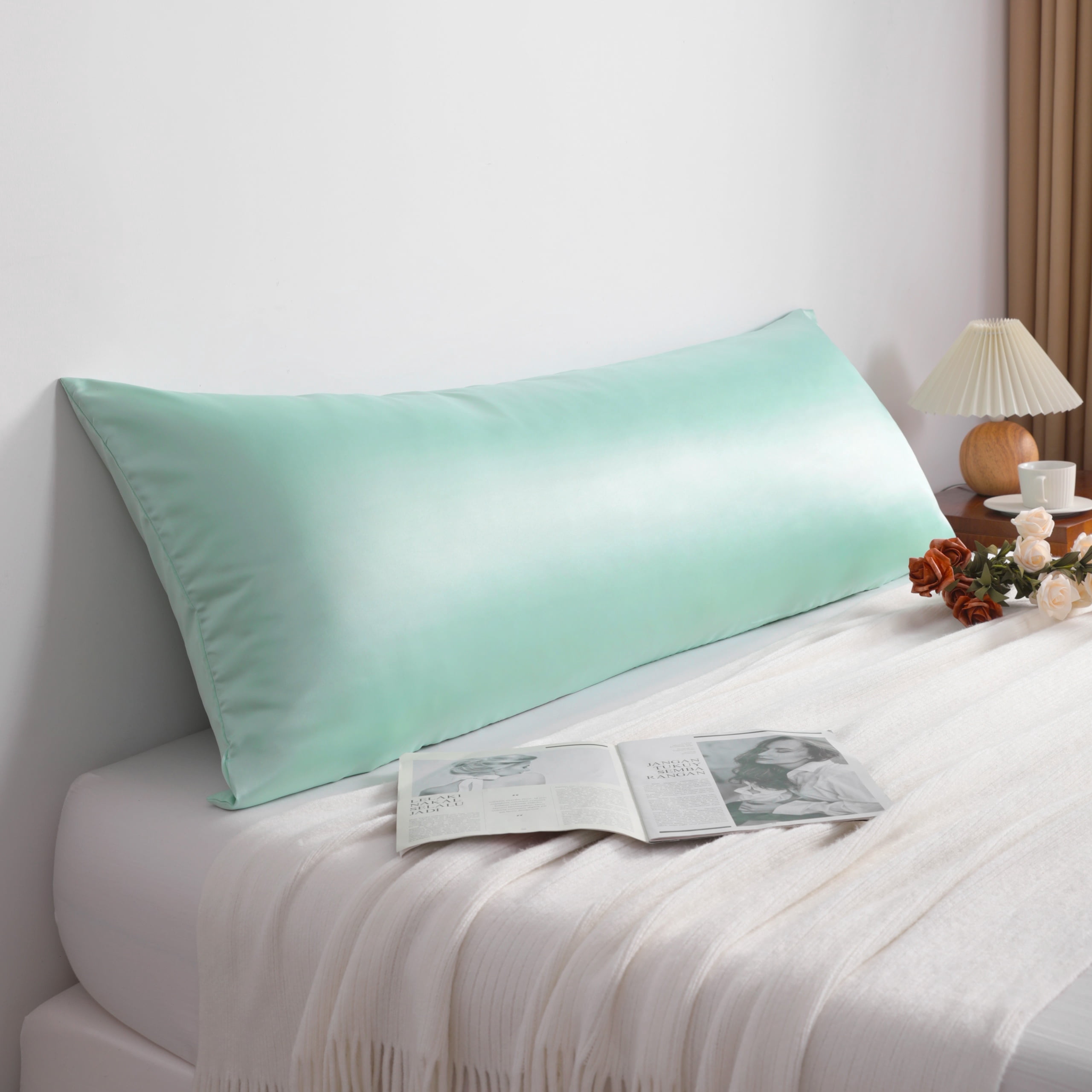 Flxxie Super Soft Long Case Satin Body Pillow Cover, Silky Cooling with ...