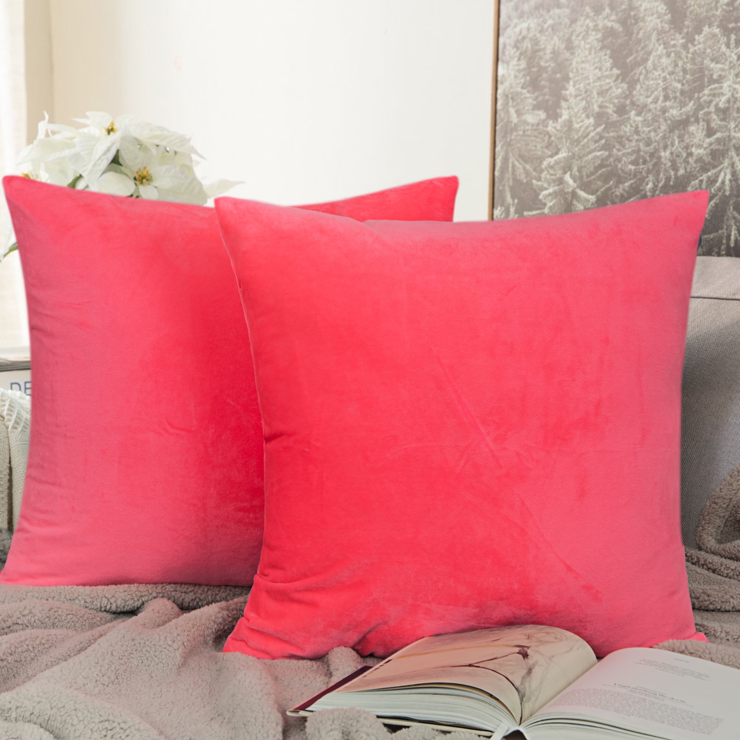 Flxxie Ultra Fluffy Soft Velvet Decorative Solid Color Throw Pillow ...