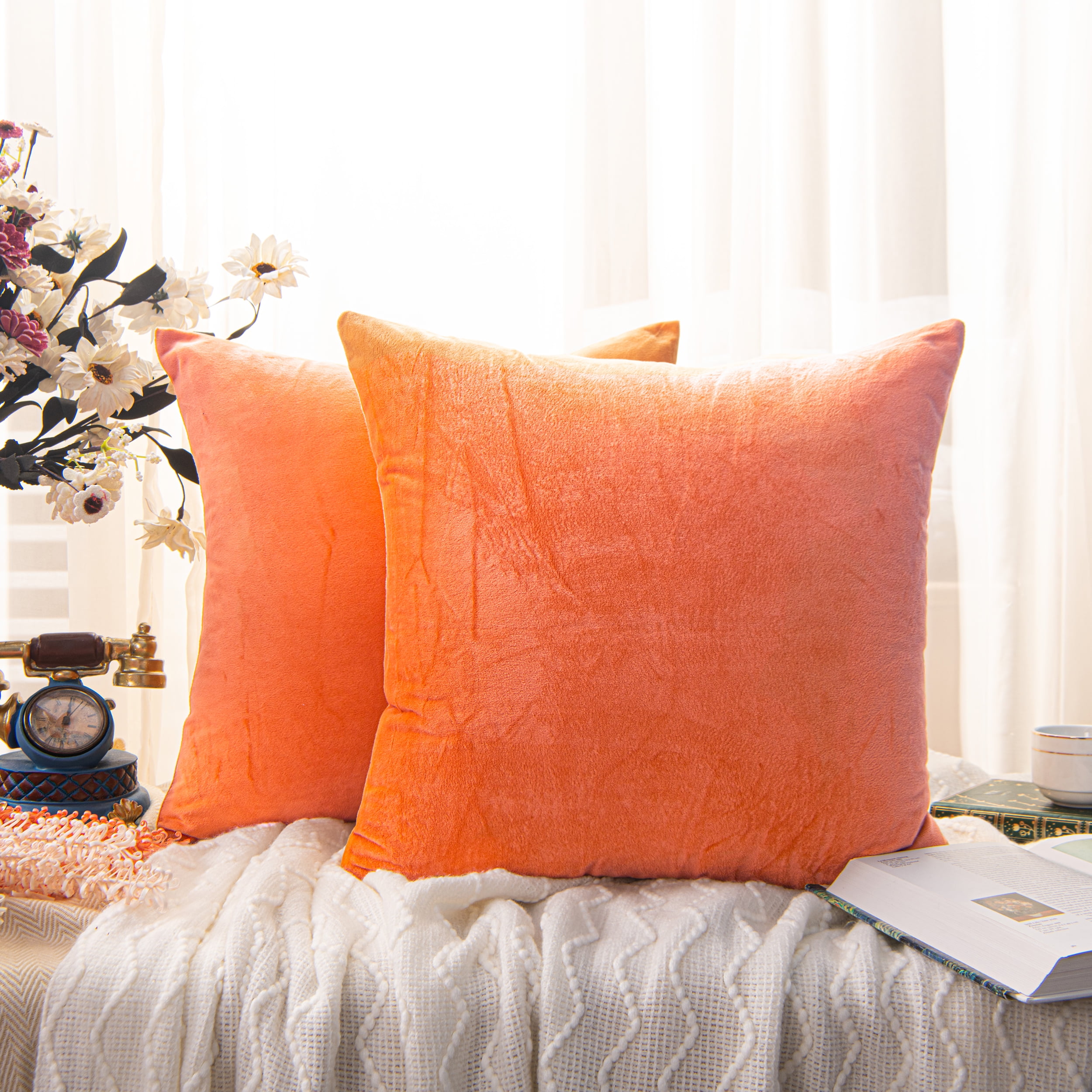 Flxxie Ultra Fluffy Soft Velvet Decorative Solid Color Throw Pillow ...