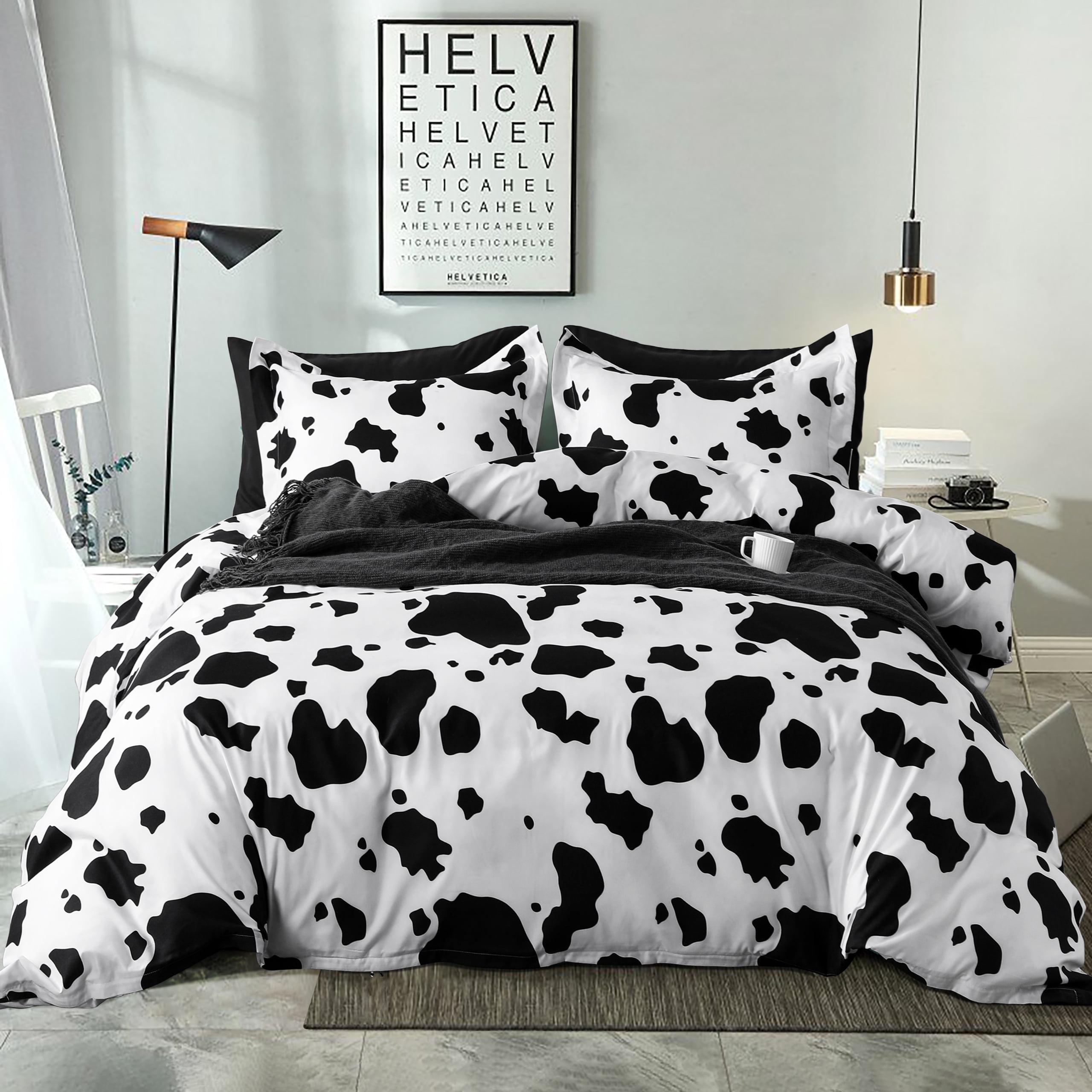 Flxxie Ultra Soft Microfiber Cow Print Duvet Cover&Pillow Sham Set with ...