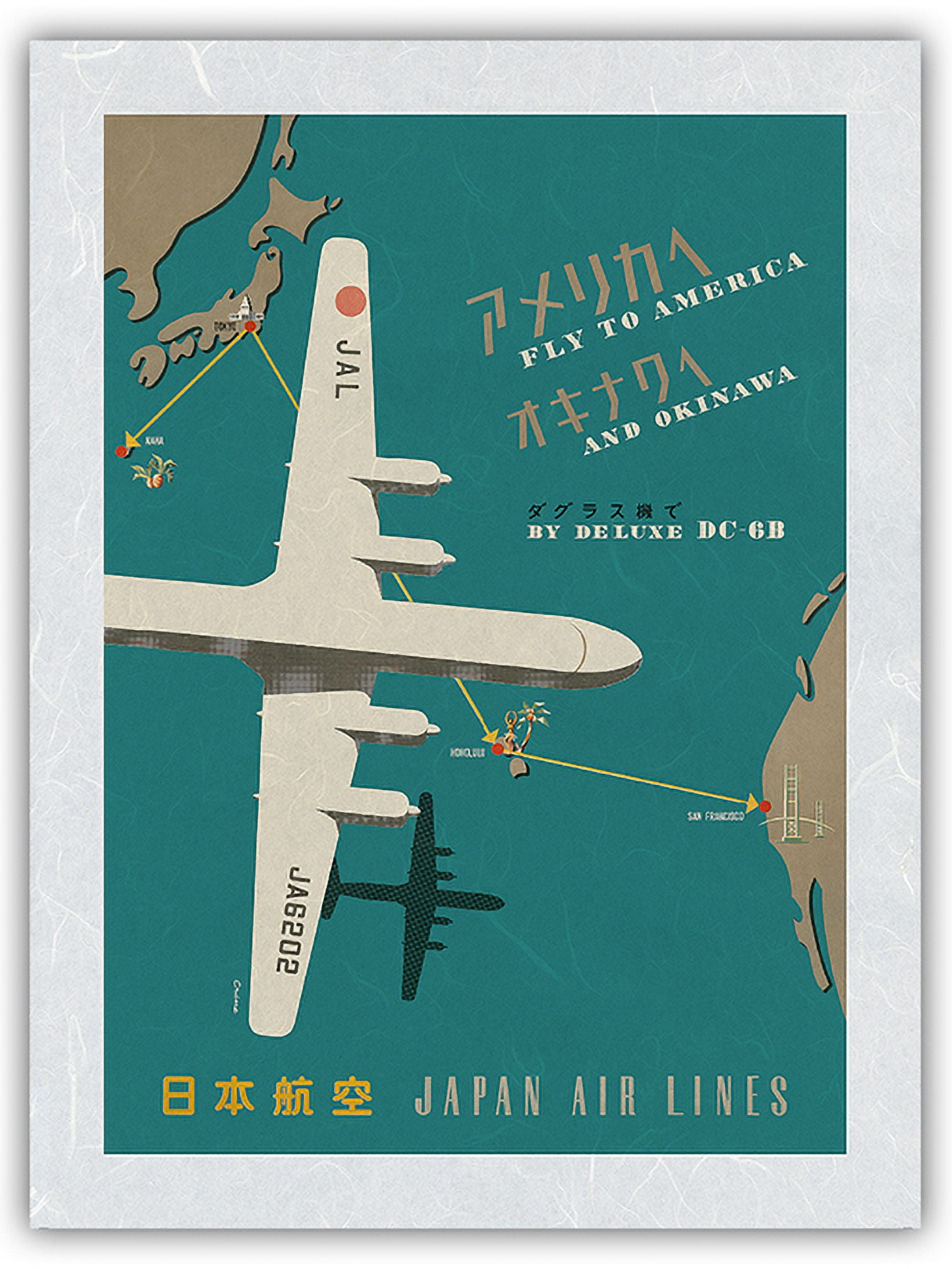 Fly to America and Okinawa - Deluxe DC-6B - Japan Airlines - Vintage ...