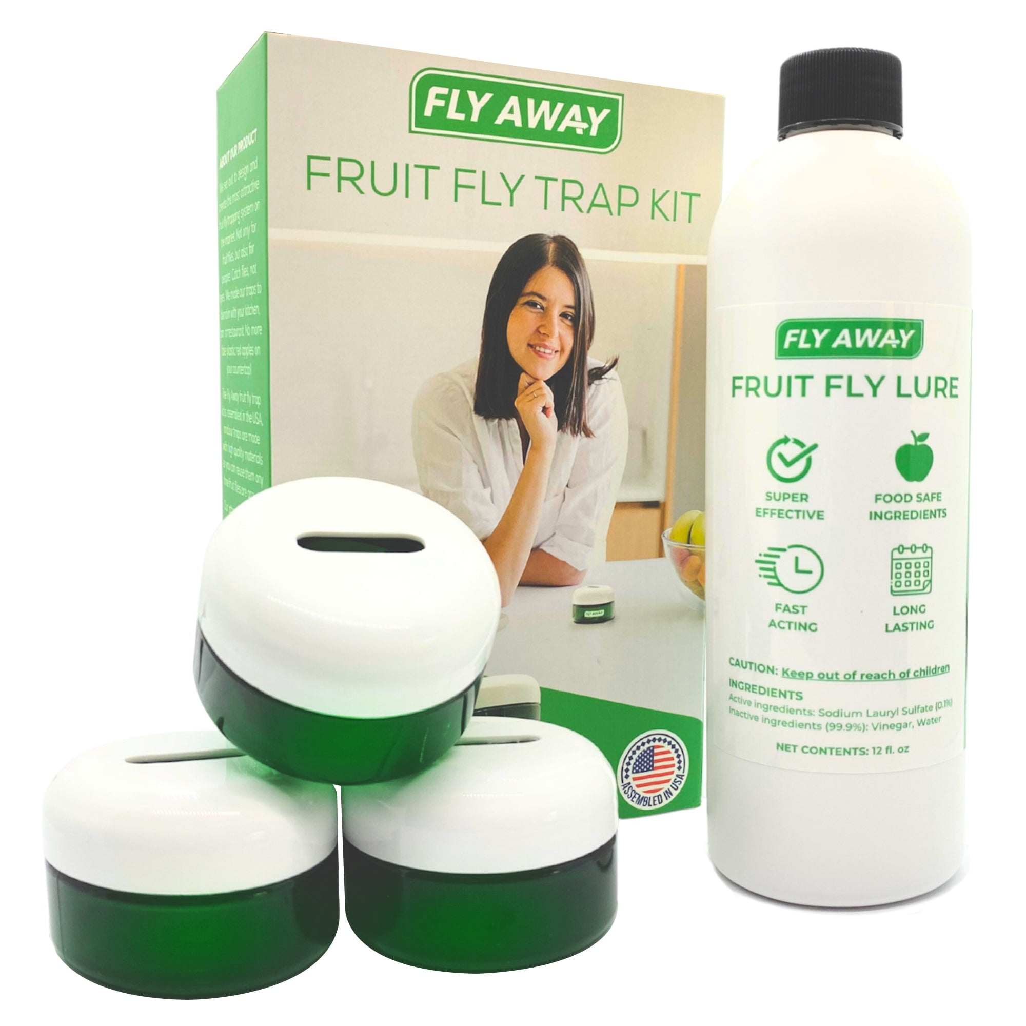 Fly Away Product - Fast Acting Fruit Fly Trap Kit. (3) Reusable Traps ...