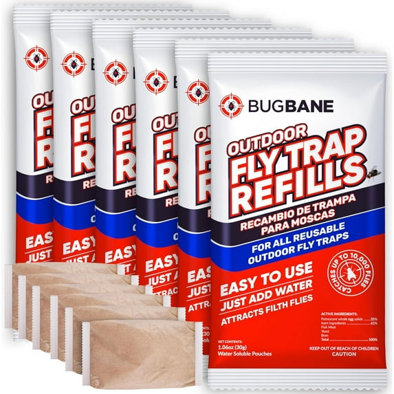 Fly Bait Fly Trap Refill Packets 6x1oz. Non Toxic Dissolvable Granules ...