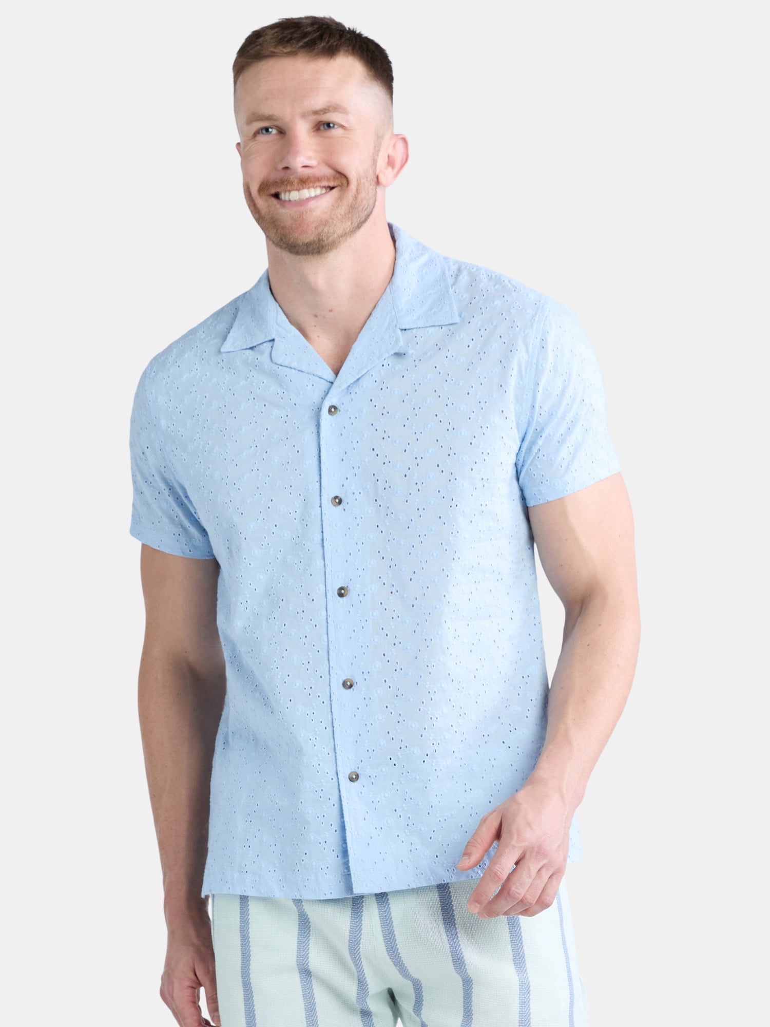 Fly By Night Men’s and Big Men’s Embroidered Cotton Eyelet Button Up ...