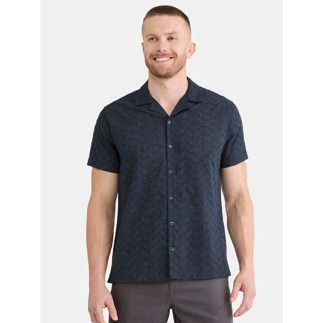 Fly By Night Men’s and Big Men’s Embroidered Cotton Eyelet Button Up Shirt with Short Sleeves ...