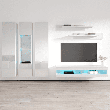 Wall Mounted Floating Modern Entertainment Center Fly A, White, B2 ...