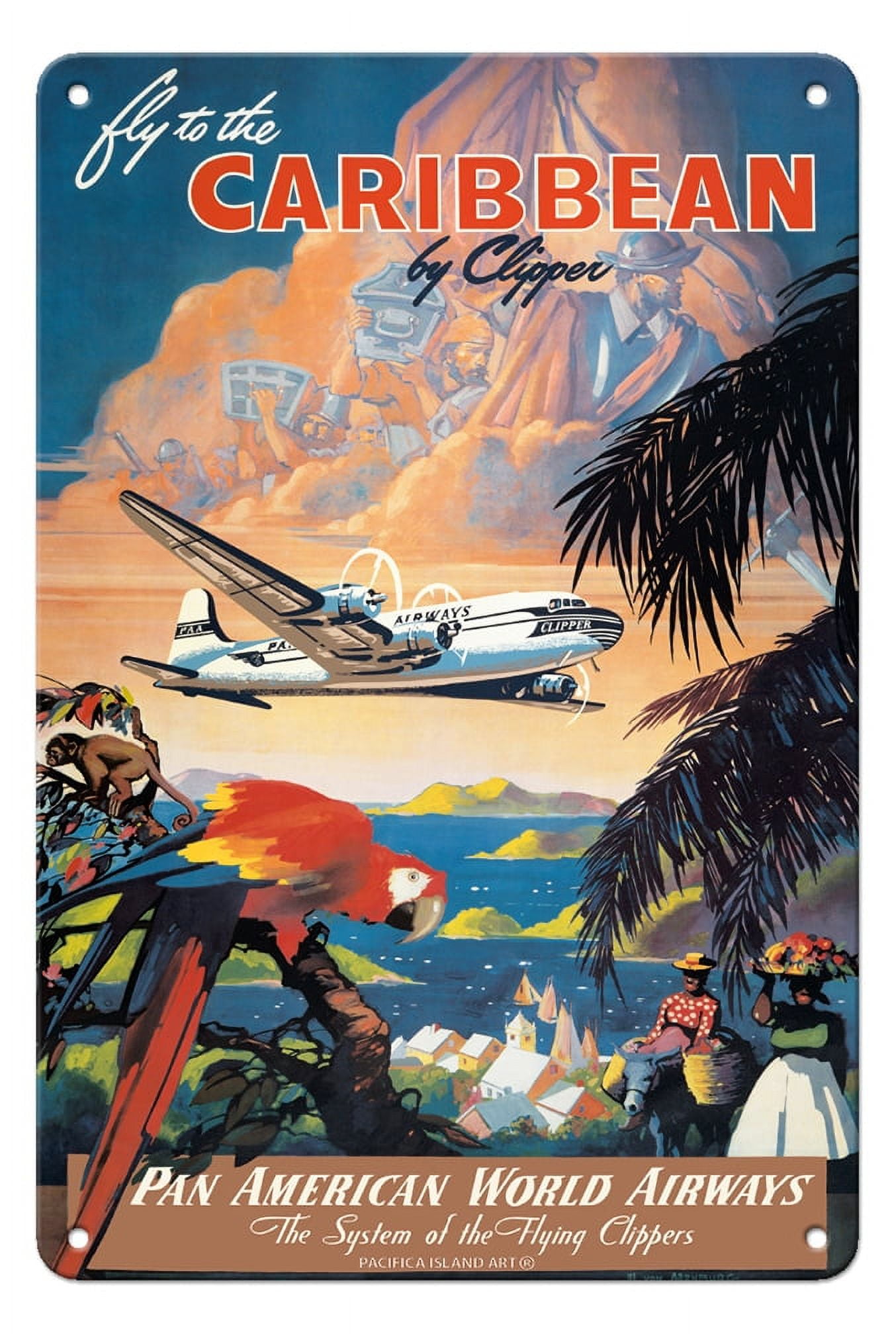Fly to the Caribbean by Clipper - Pan American World Airways - Vintage Airline Travel Poster by ...