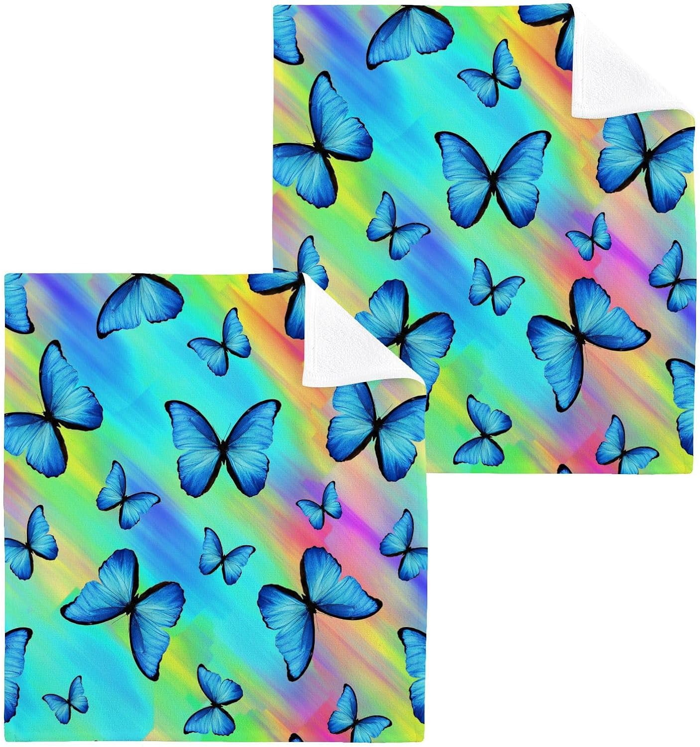Fly Colorful Butterfly Washcloth 12x12in Set, 4 Pack Absorbent Cotton ...