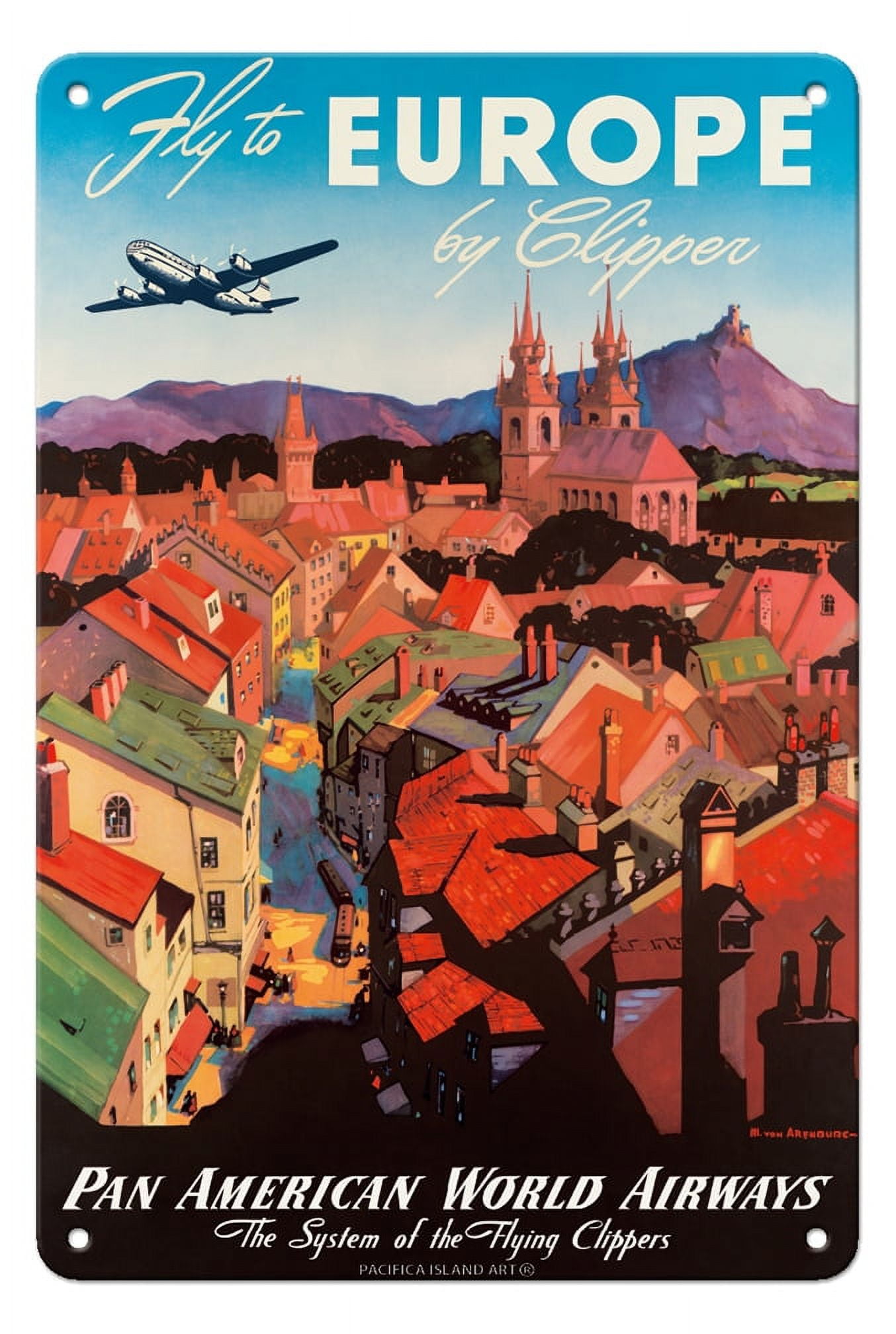 Fly to Europe by Clipper - Boeing 377 Stratocruiser - Pan American World Airways - Vintage ...