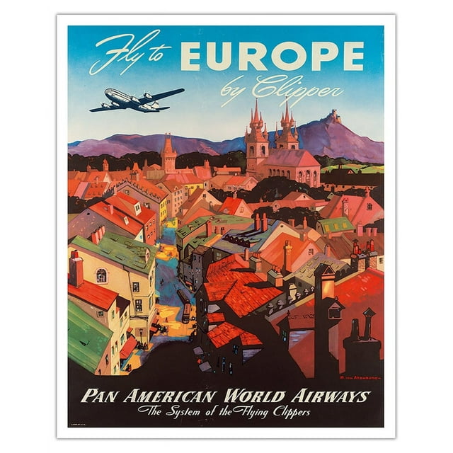 Fly to Europe by Clipper - Boeing 377 Stratocruiser - Pan American World Airways - Vintage ...