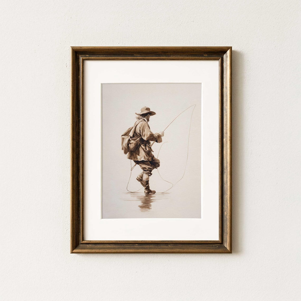 Fly Fisherman Art Print, Rustic Fishing Wall Art, Angler, River Fishing ...