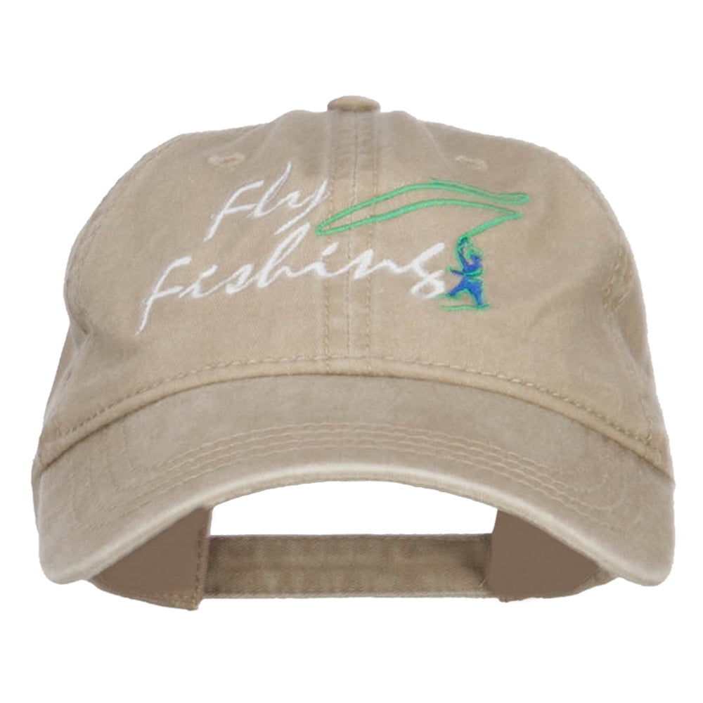 Fly Fishing Embroidered Washed Cap - Khaki OSFM - Walmart.com