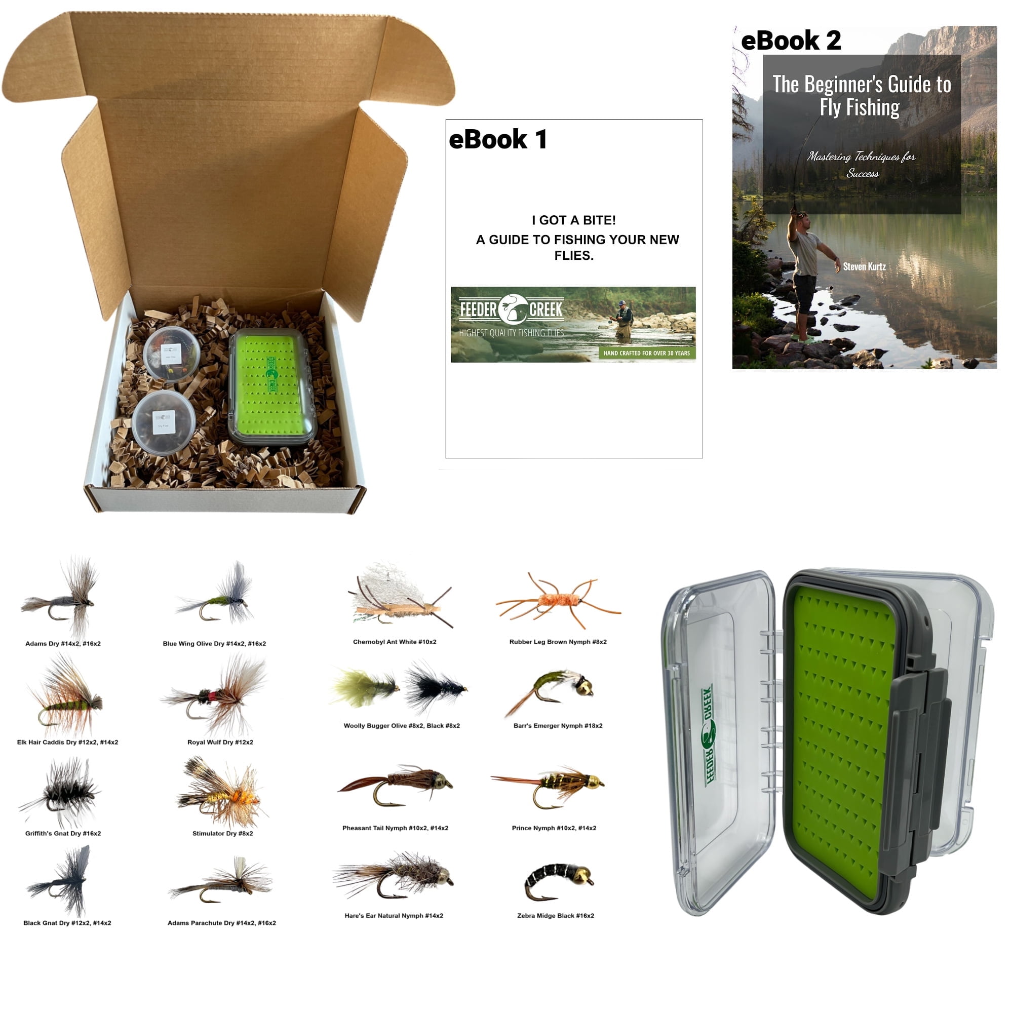 Fly Fishing Flies Gift Box | Set of 48 Flies + Fly Box + 2 Fly Fishing ...