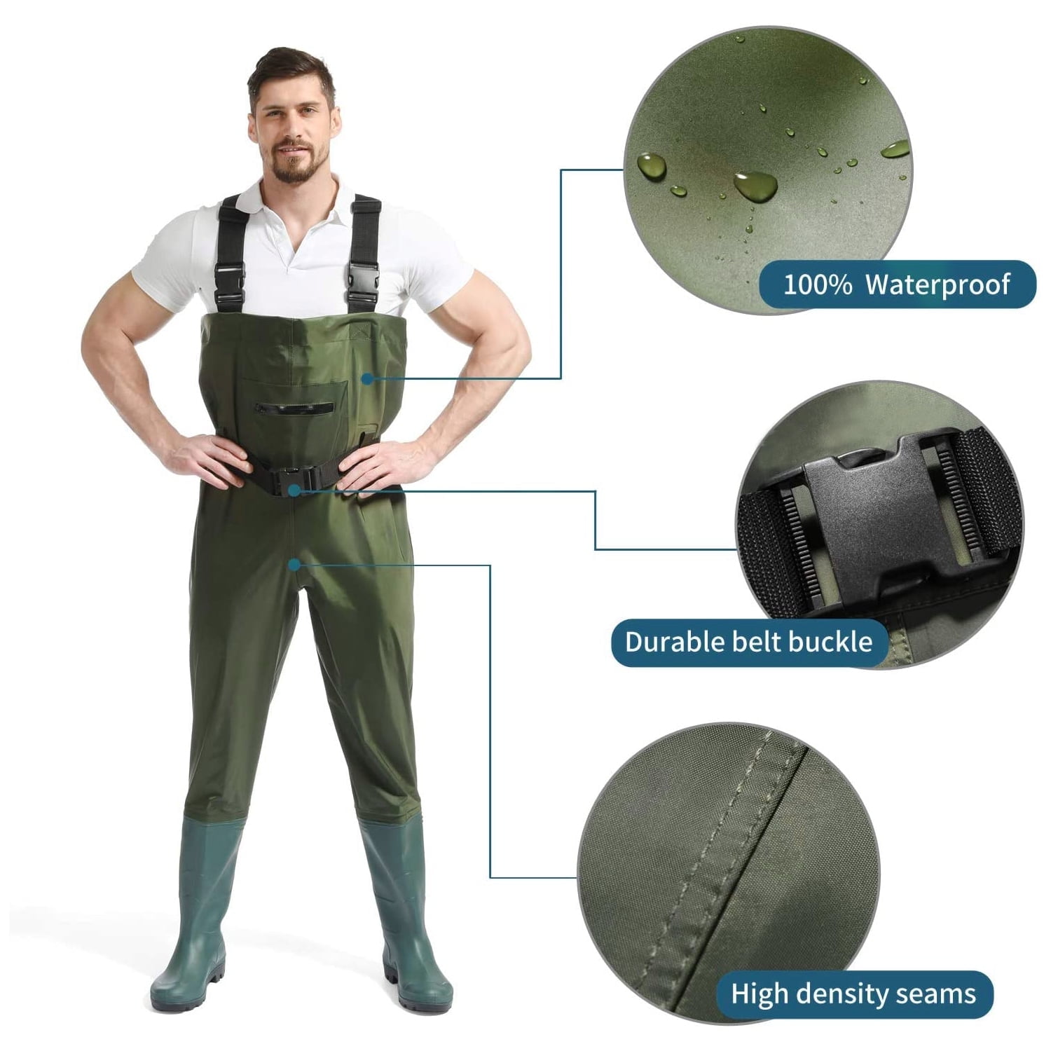 Waterproof Fly Fishing Hunting Chest Waders, Size 9, with Stocking Foot ...