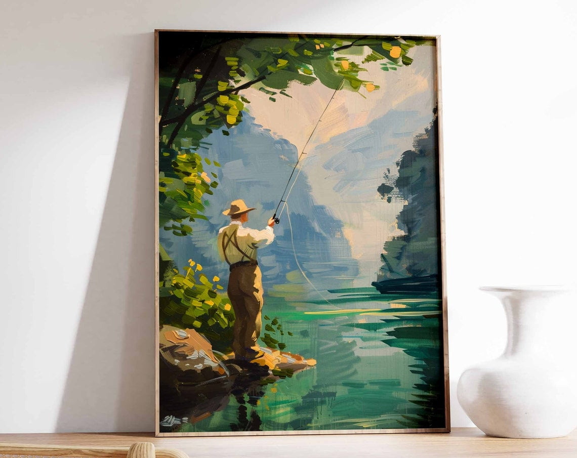 Fly Fishing Poster, Fishing Wall Art For Fisherman, Angling Art, Floral ...