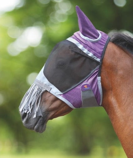 Fly Guard Pro by Shires Deluxe Fly Mask With Nose Fringe, Green, Size ...