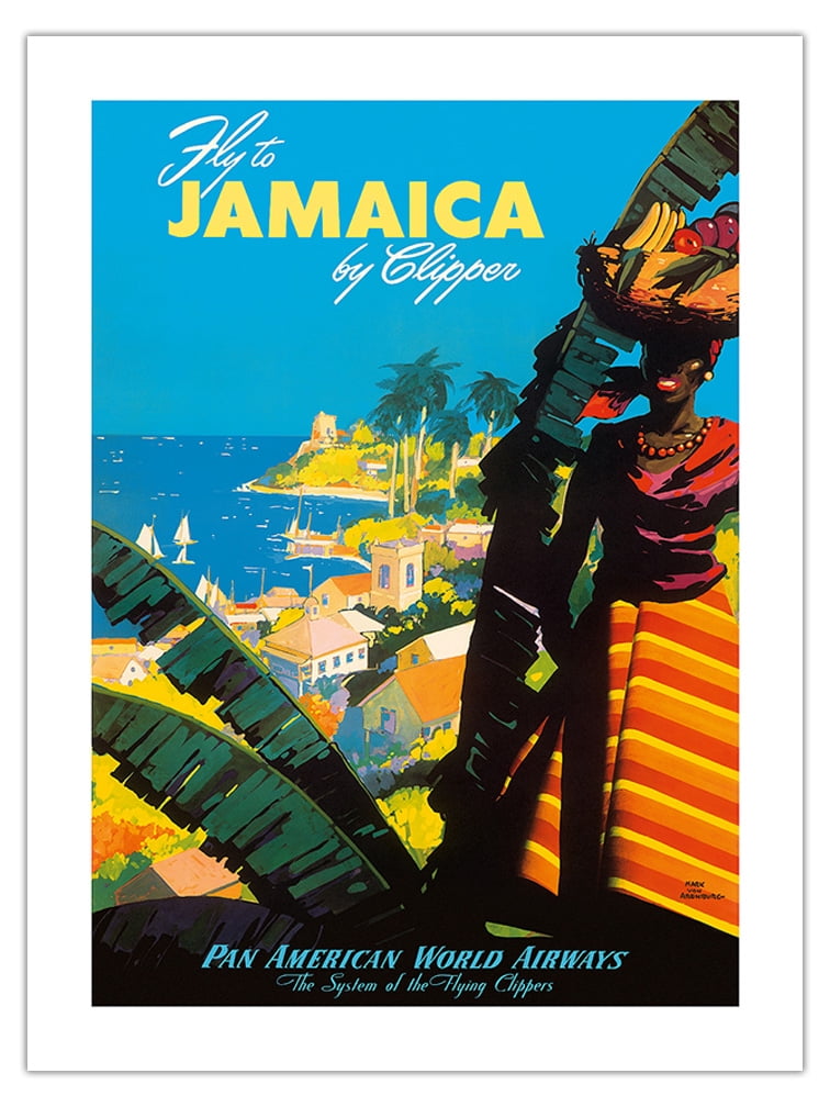 Fly to - Jamaica - by Clipper - Pan American World Airways - Vintage Airline Travel Poster by ...