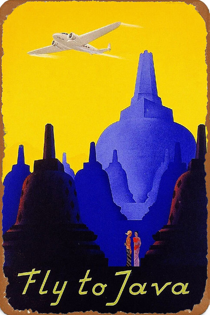 Fly to Java Indonesia Island Airplane Vintage Travel Advertisement Art ...