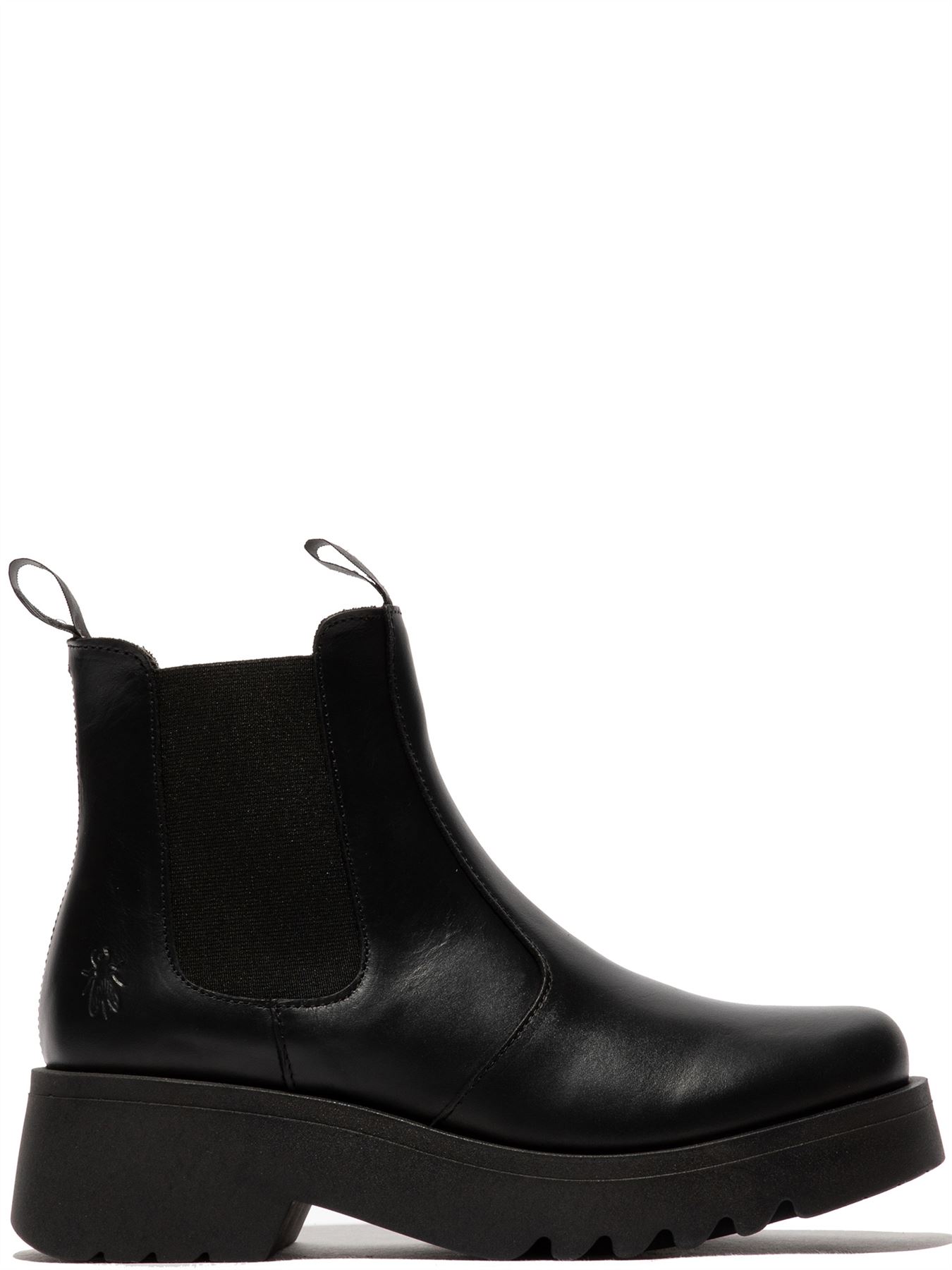 Fly London Womens Black MEDI789 Wedged Chelsea Ankle Leather Platform ...