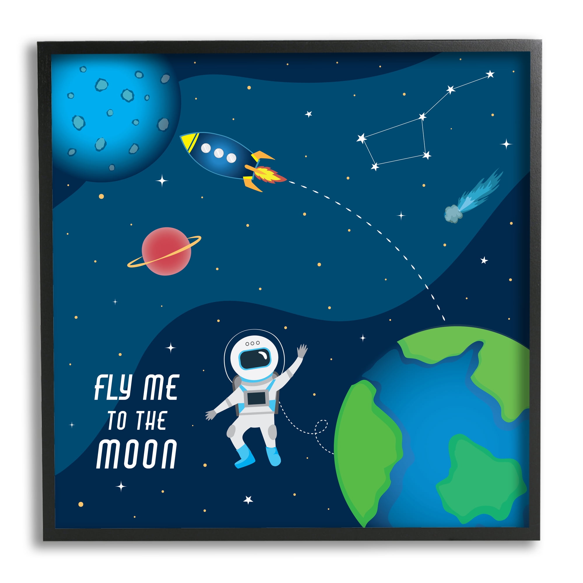 Fly Me To The Moon Silly Astronaut Outer Space Typography Framed Art ...