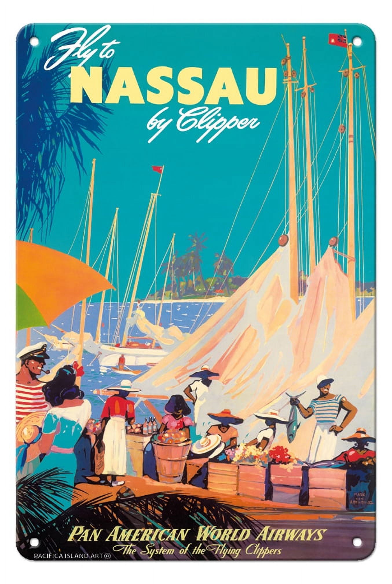 Fly to Nassau by Clipper - New Providence Island Bahamas - Pan American World Airways - Vintage ...