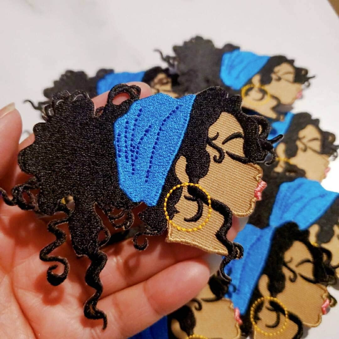Fly Nubian Blue "Headwrap," 4-inch, Iron-on Embroidered Afrocentric ...