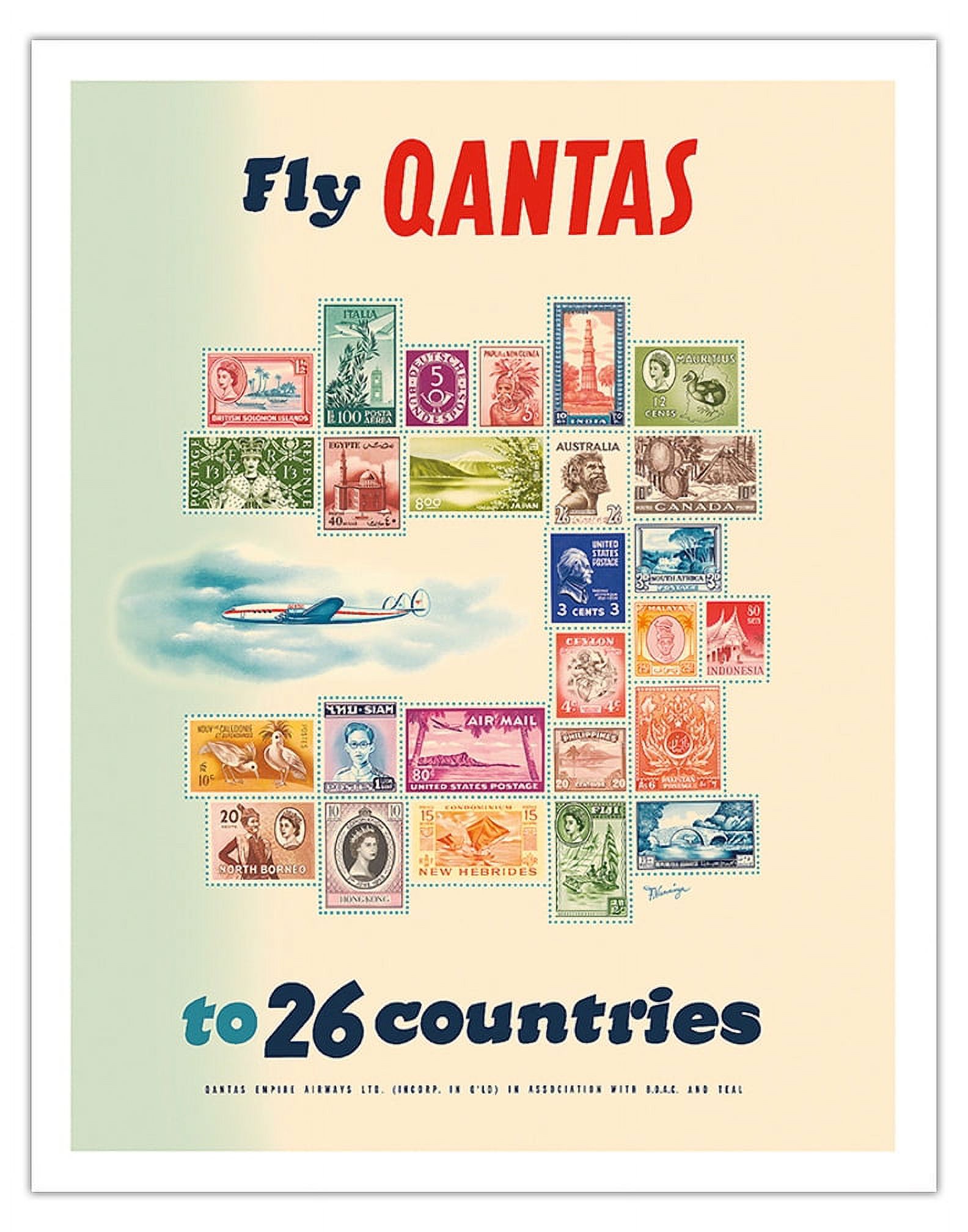 Fly Qantas to 26 Countries - Postal Stamps of the World - Vintage ...