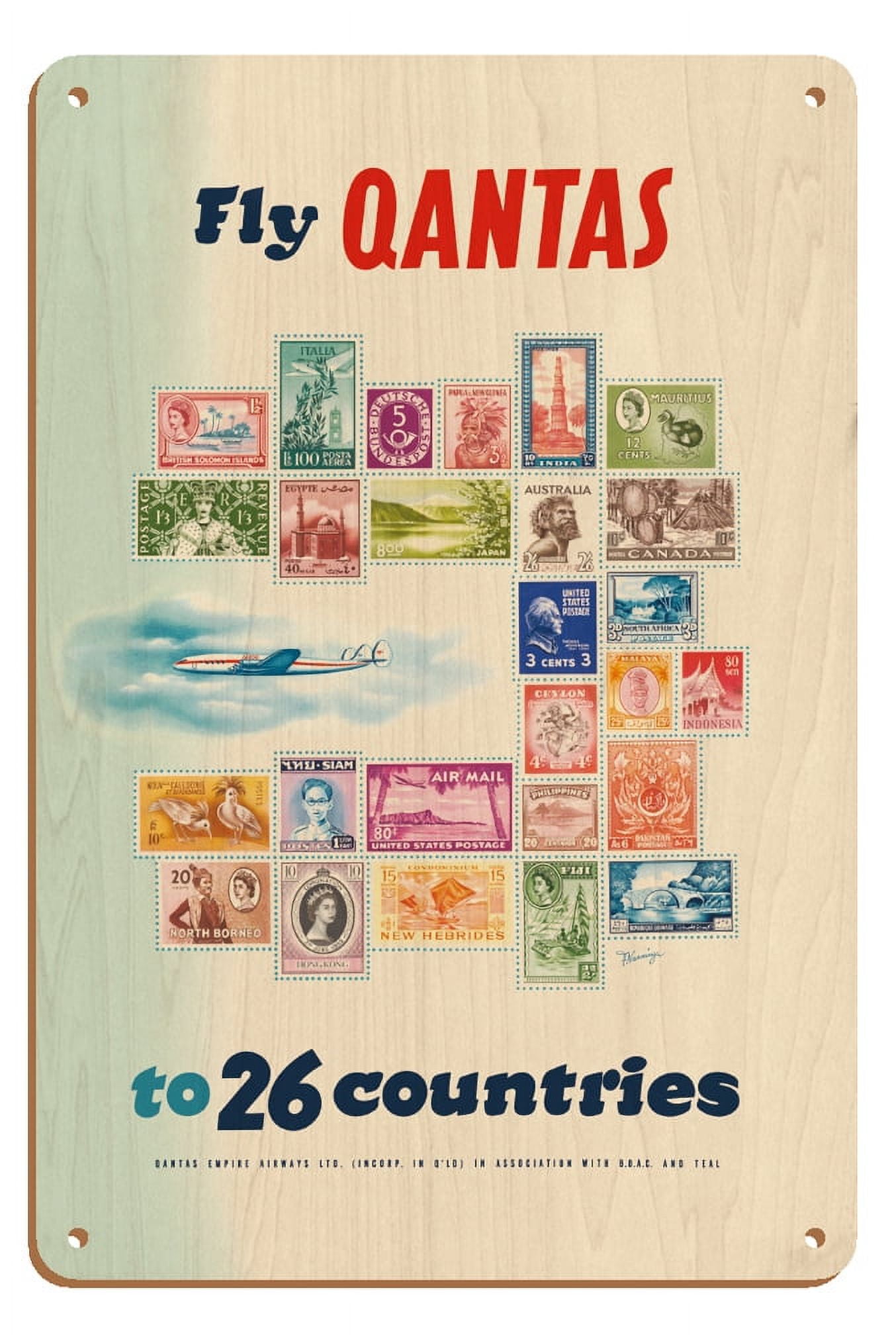 Fly Qantas to 26 Countries - Postal Stamps of the World - Vintage ...
