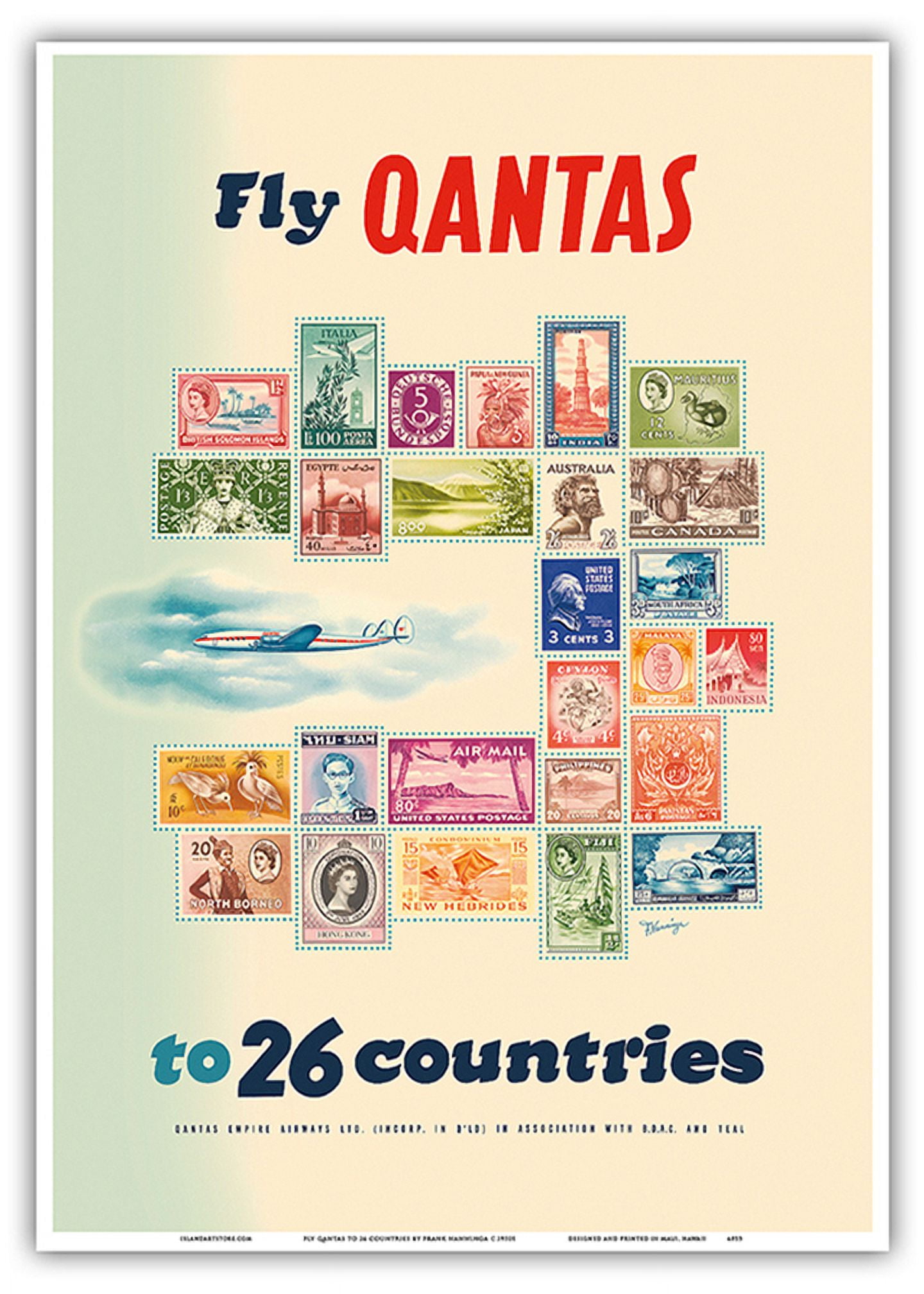 Fly Qantas to 26 Countries - Postal Stamps of the World - Vintage ...