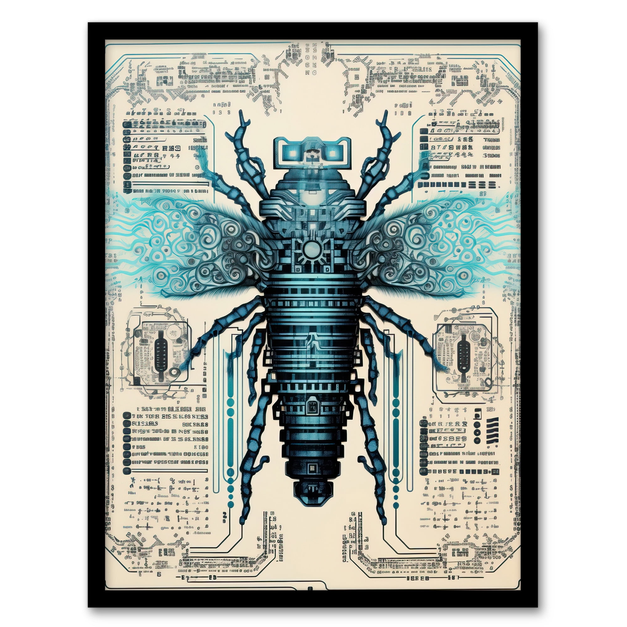 Fly Robot Hybrid Schematic Blueprint Futuristic Secret Complex Arcane Manuscript Gift For Him ...