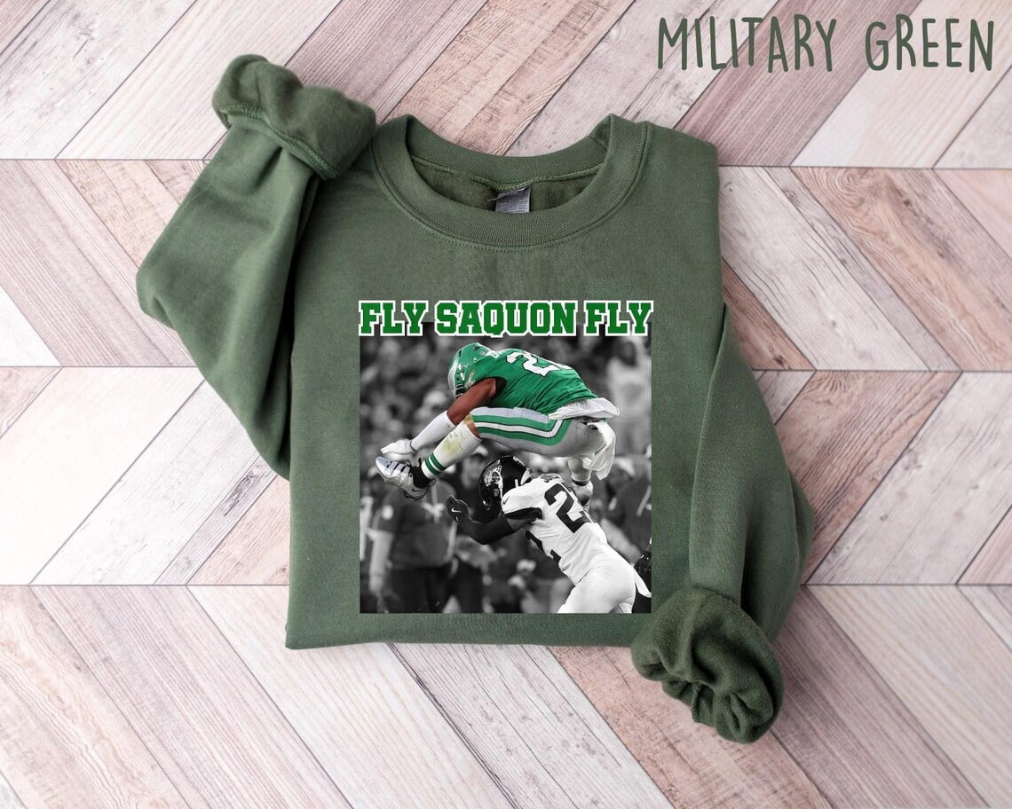 Fly Saquon Fly Hurdle Backwards Crewneck Shirt, Unisex Eagle Football ...