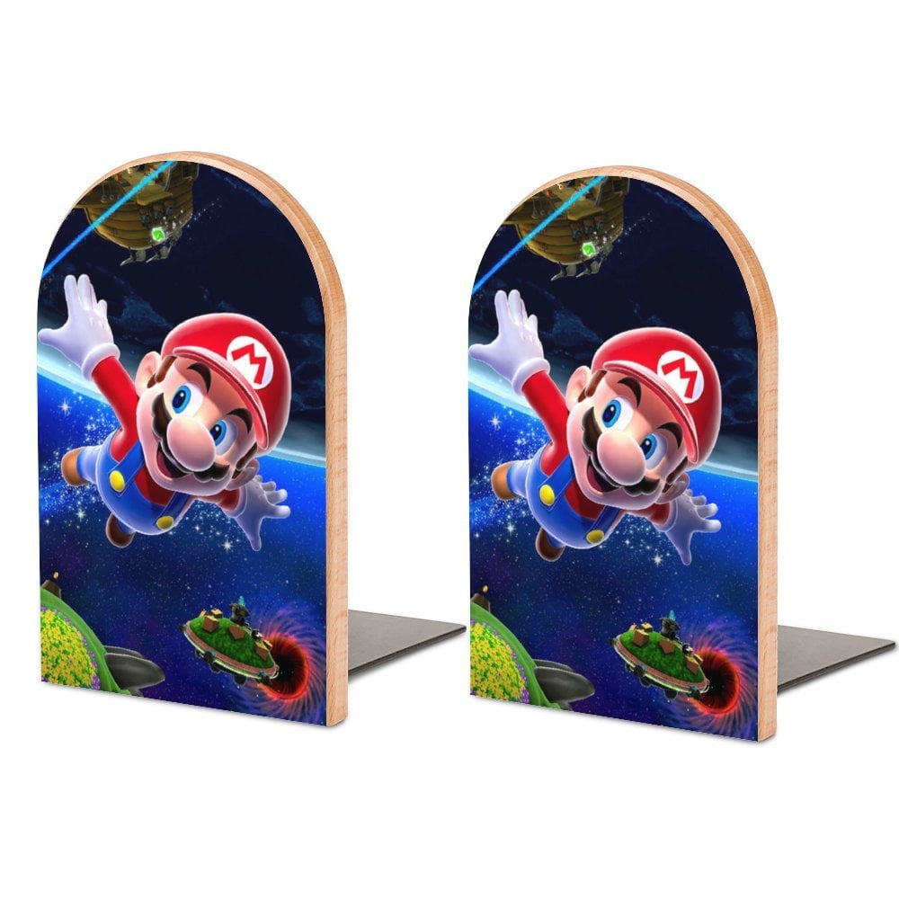 Fly Super Mario Bookends Wood Book Divider Decorative Shelves Non-Skid ...