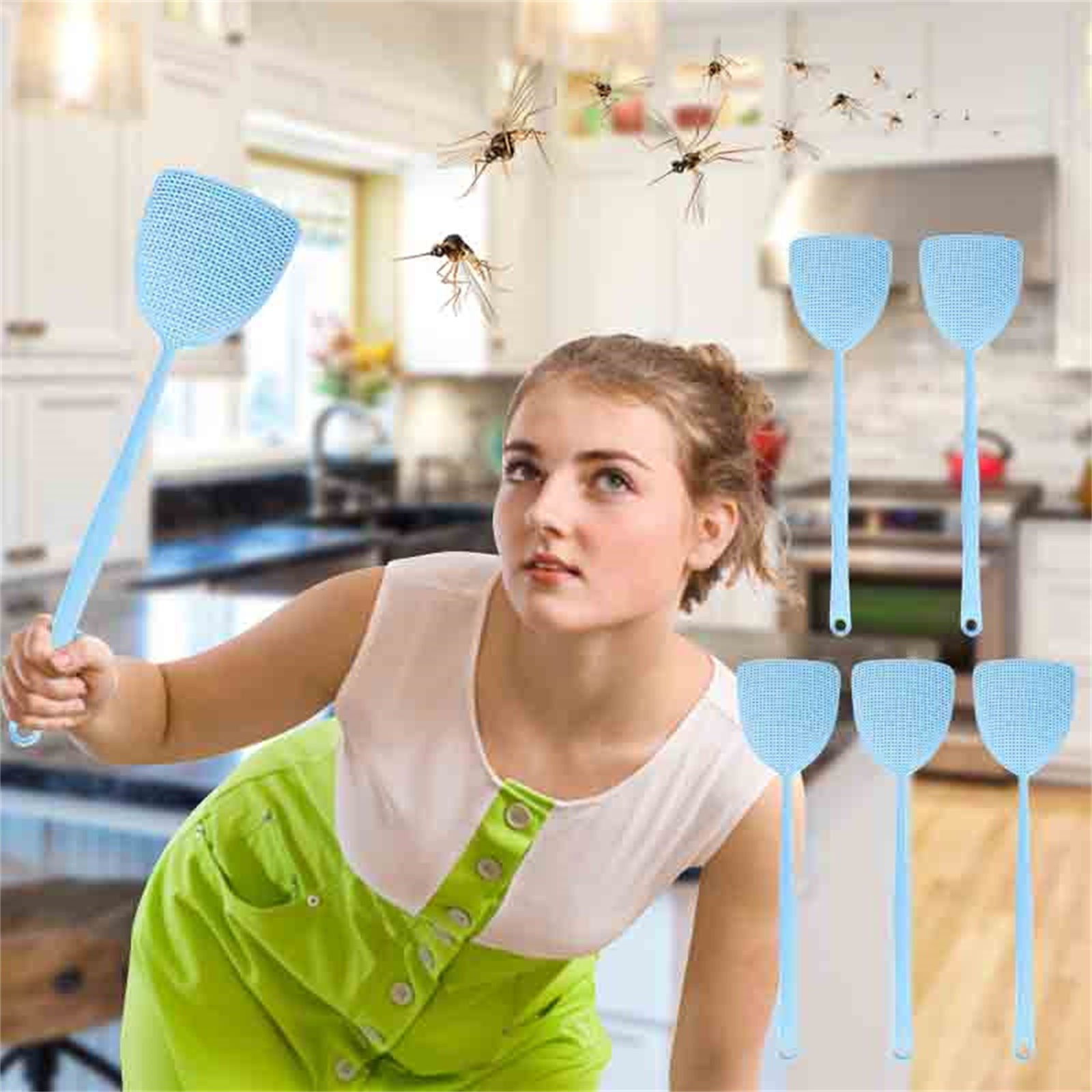 Fly Swatter,5 Pack Plastic Heavy Duty Manual Fly Killer, Long Handle ...