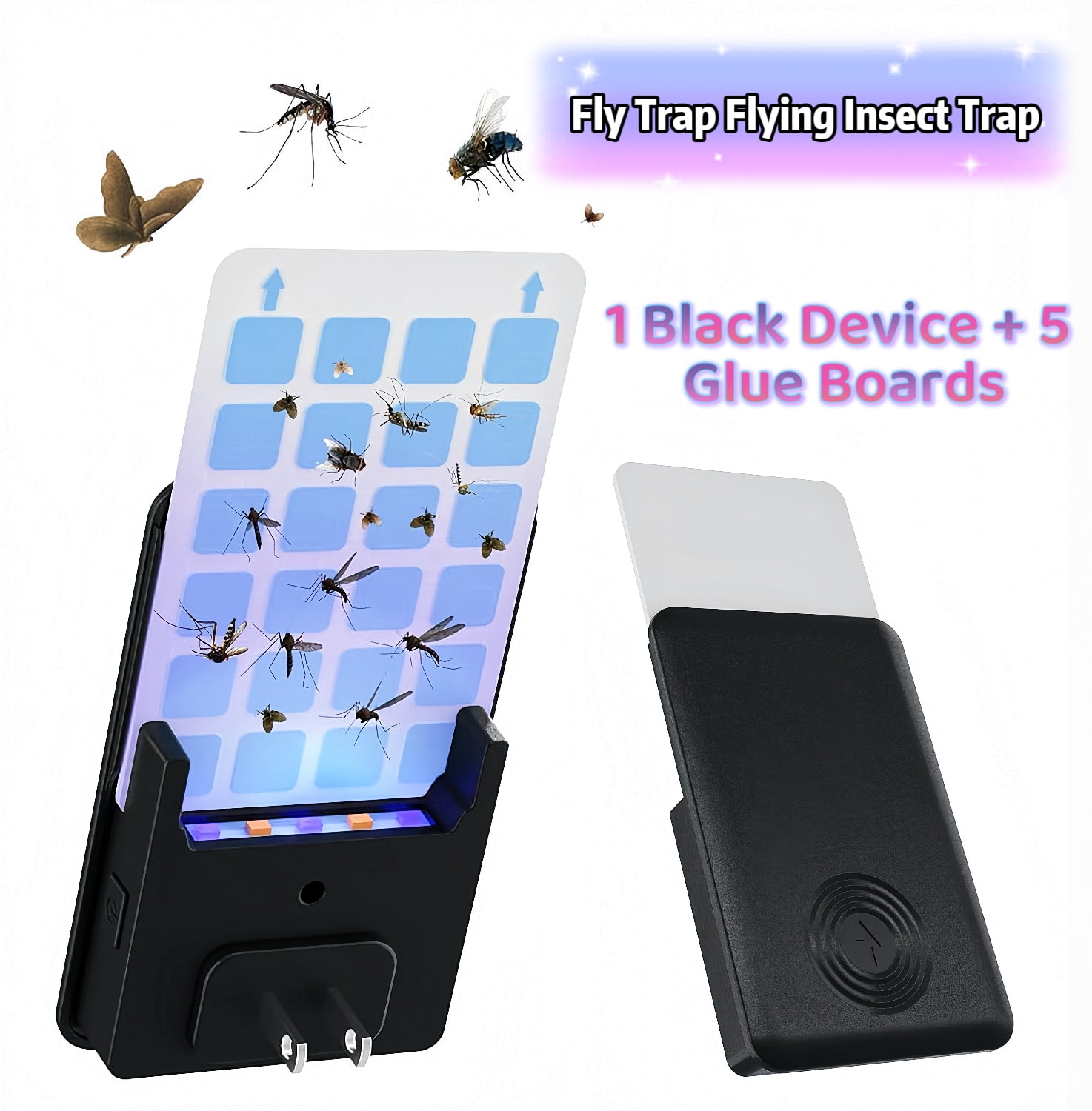 Fly Trap Flying Insect Trap (1 Device + 4 Refill Cards) Safe UVA Light ...