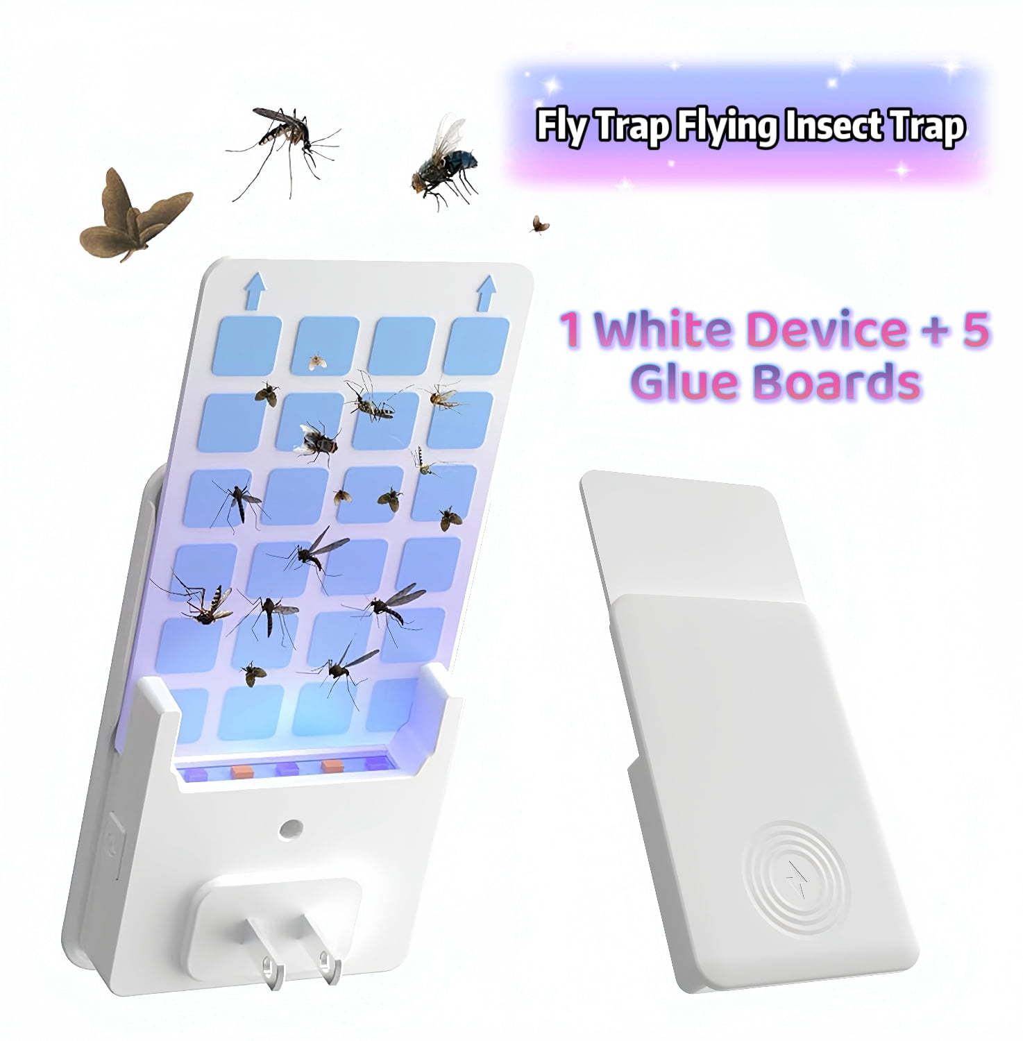 Fly Trap Flying Insect Trap (1 Device + 5 Refill Cards) Safe UVA Light ...
