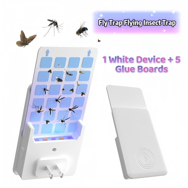 Fly Trap Flying Insect Trap (1 Device + 5 Refill Cards) Safe UVA Light ...